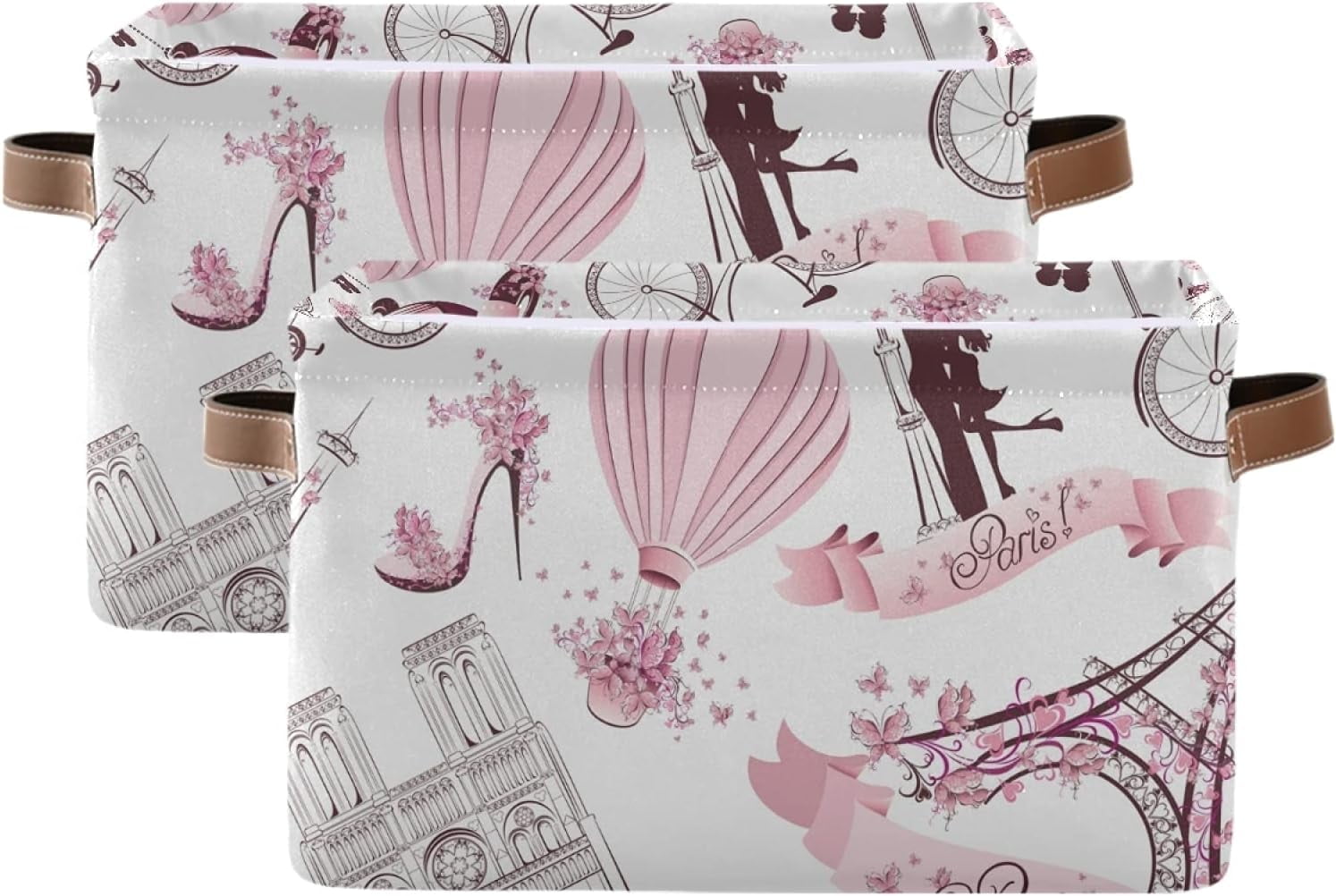 Large Foldable Storage Bin Romantic Paris Eiffel Tower Fabric Storage ...