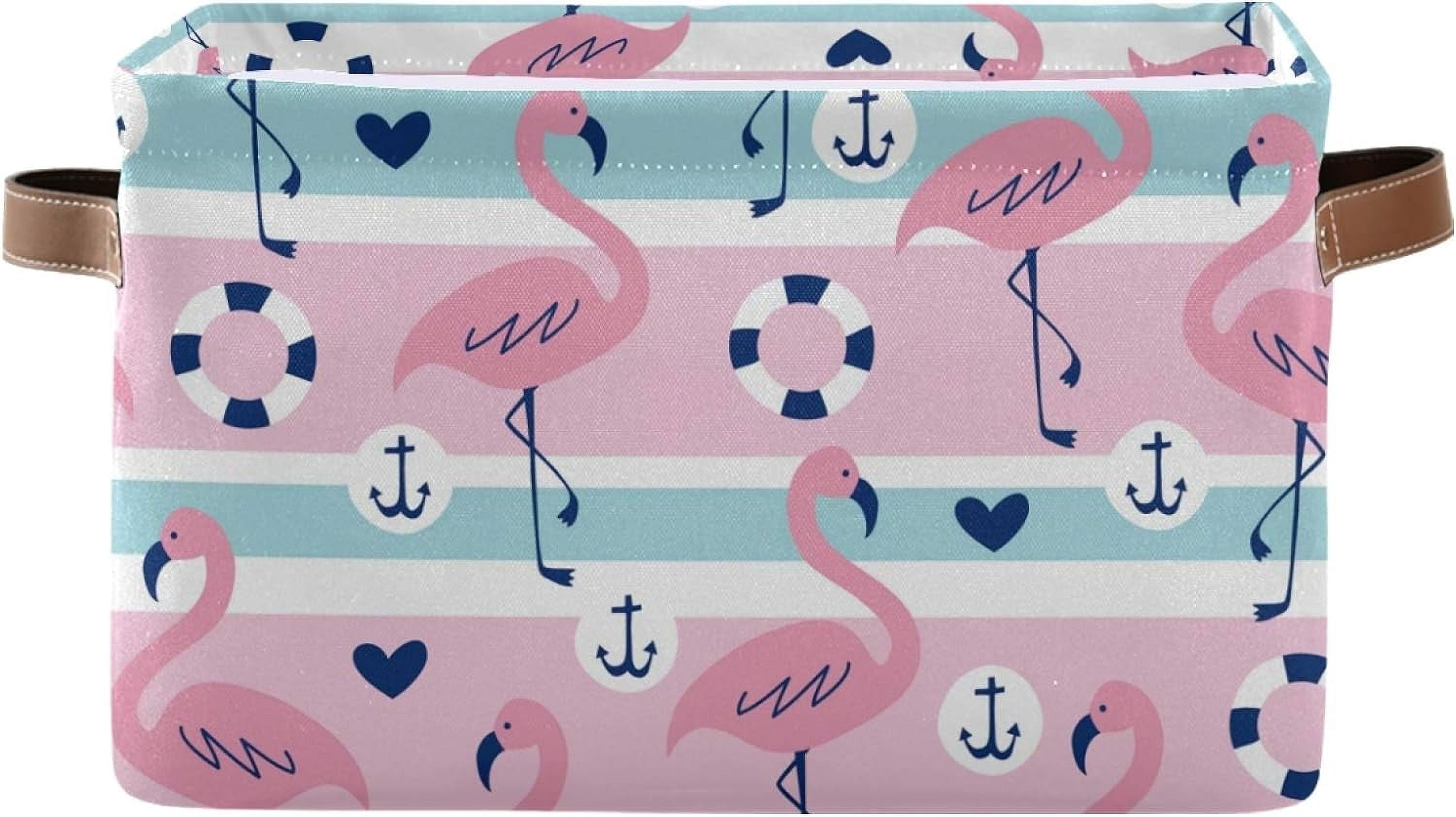 Large Foldable Storage Bin Striped Flamingos Fabric Storage Baskets ...