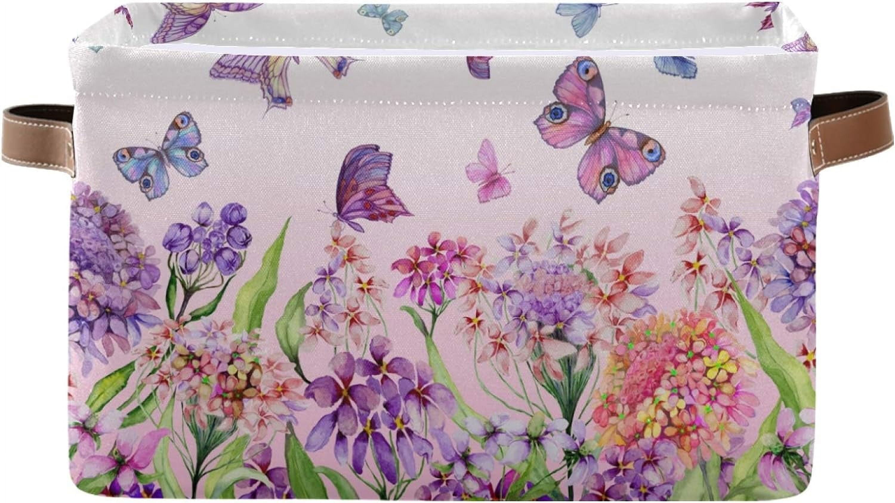 Large Foldable Storage Bin Vivid Flowers Butterflies Fabric Storage ...