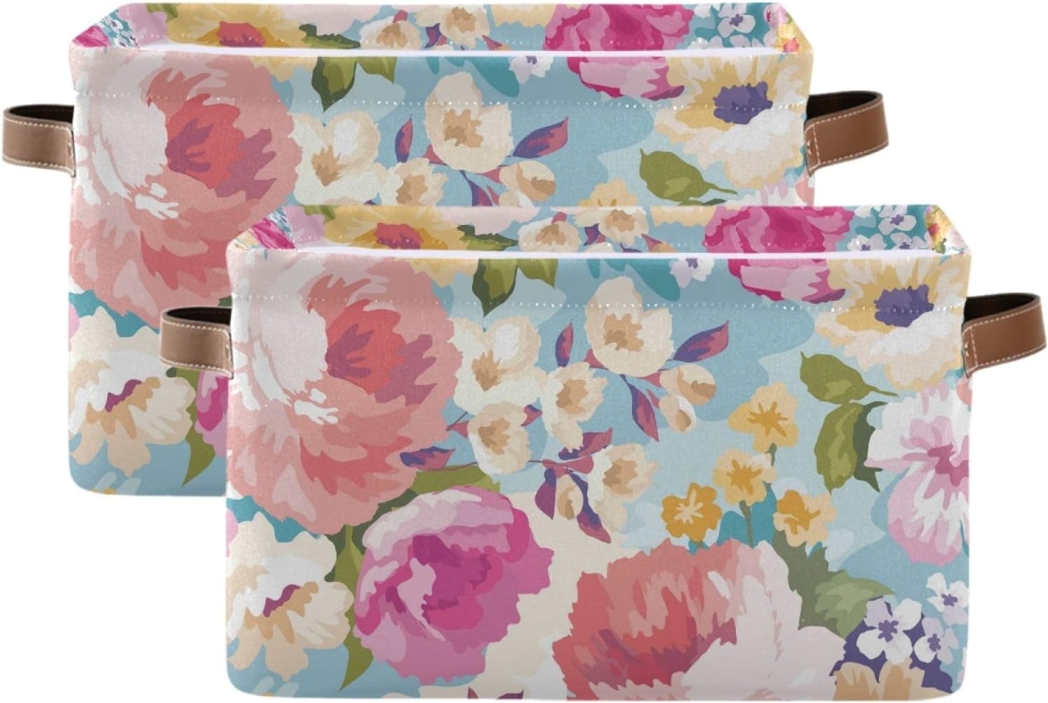 Large Foldable Storage Bin Watercolor Floral Fabric Storage Baskets ...