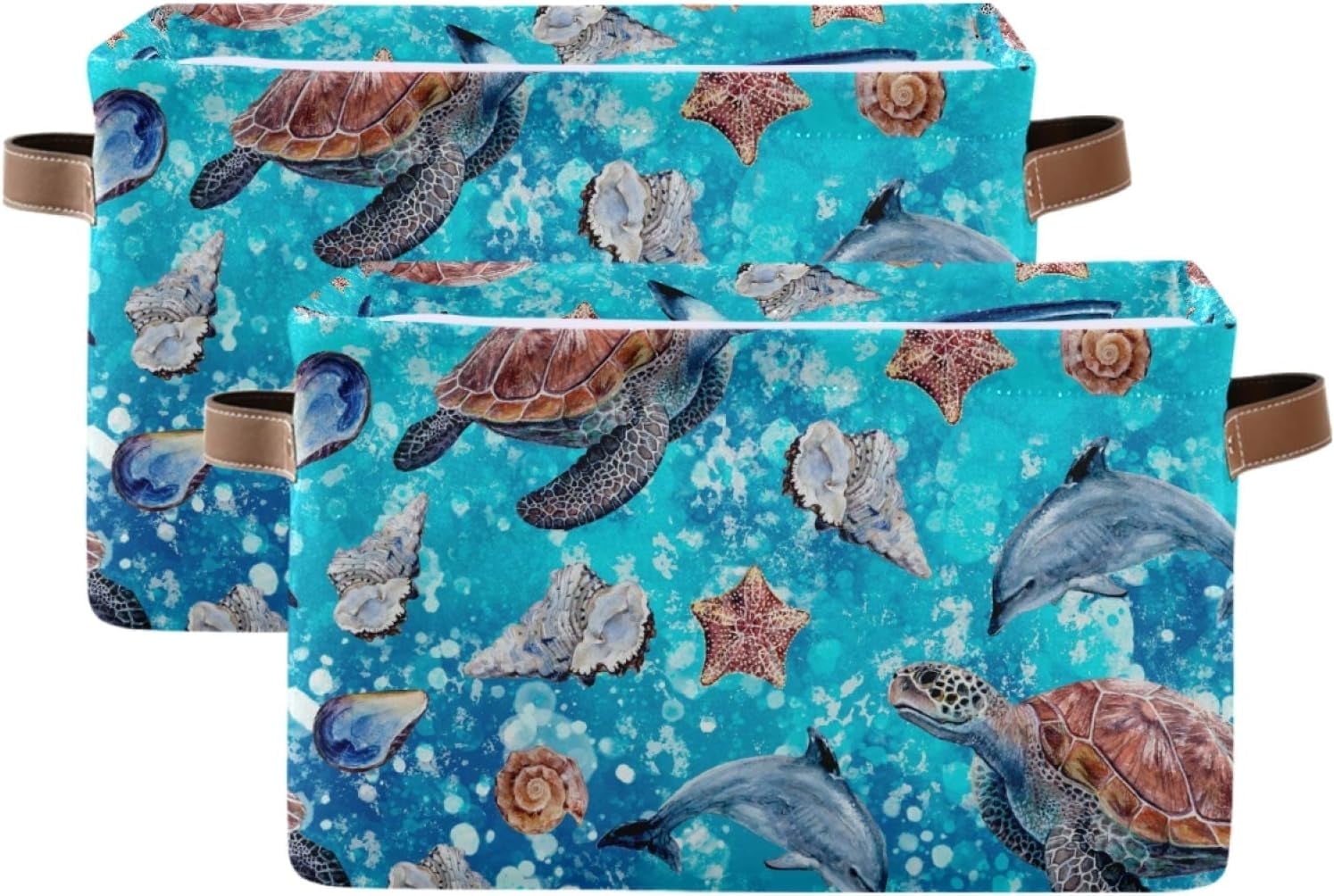 Large Foldable Storage Bin Watercolor Sea Turtle Dolphin Fabric Storage ...