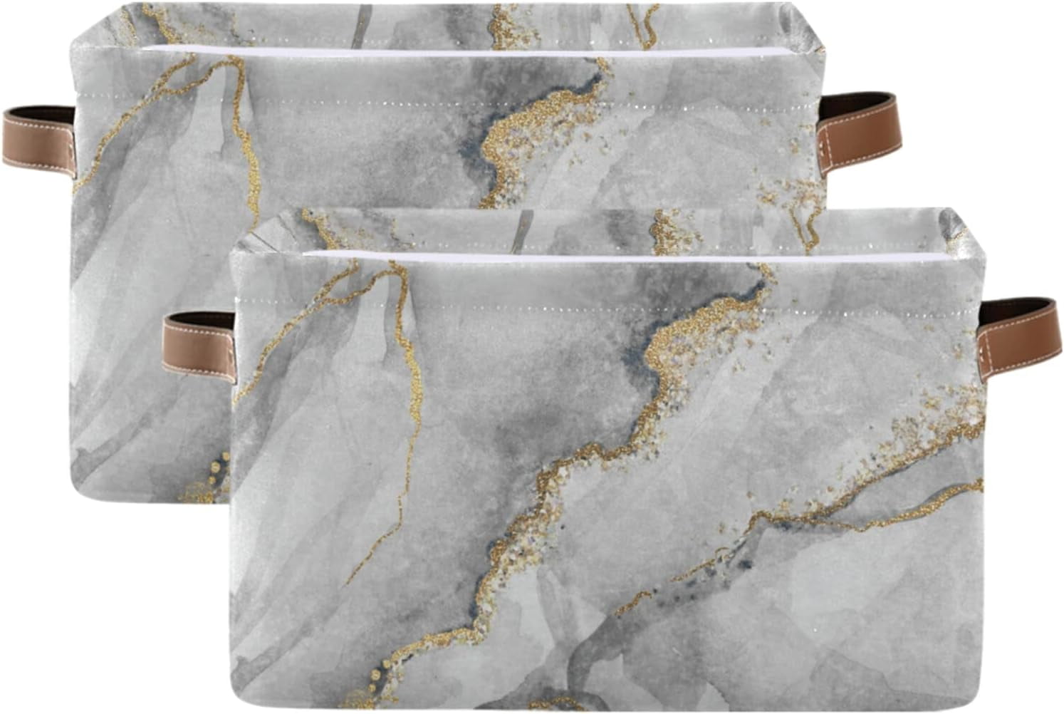 Large Foldable Storage Bin White Marble with Gold Veins Fabric Storage ...