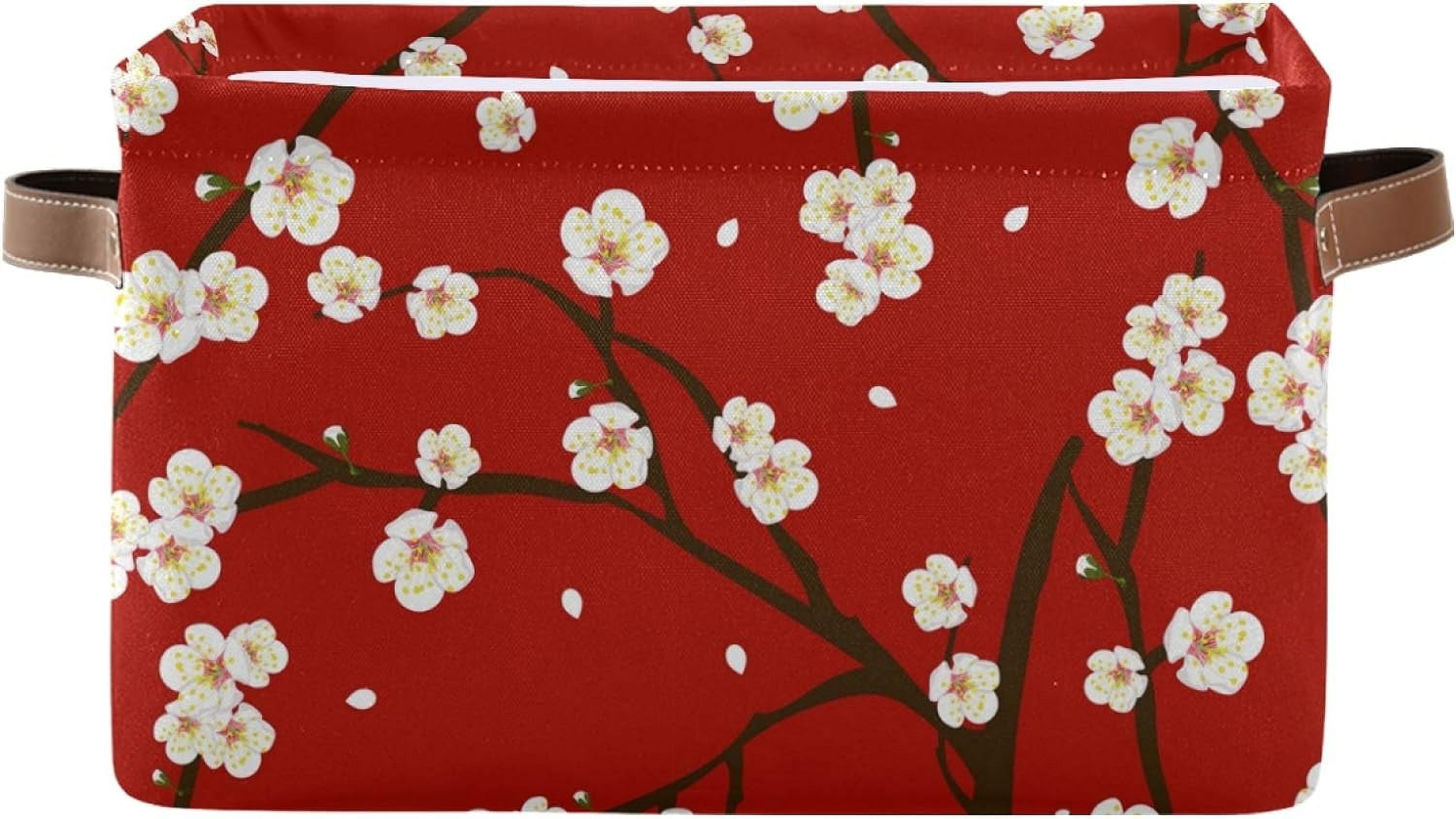 Large Foldable Storage Bin White Plum Blossom Flower Fabric Storage ...