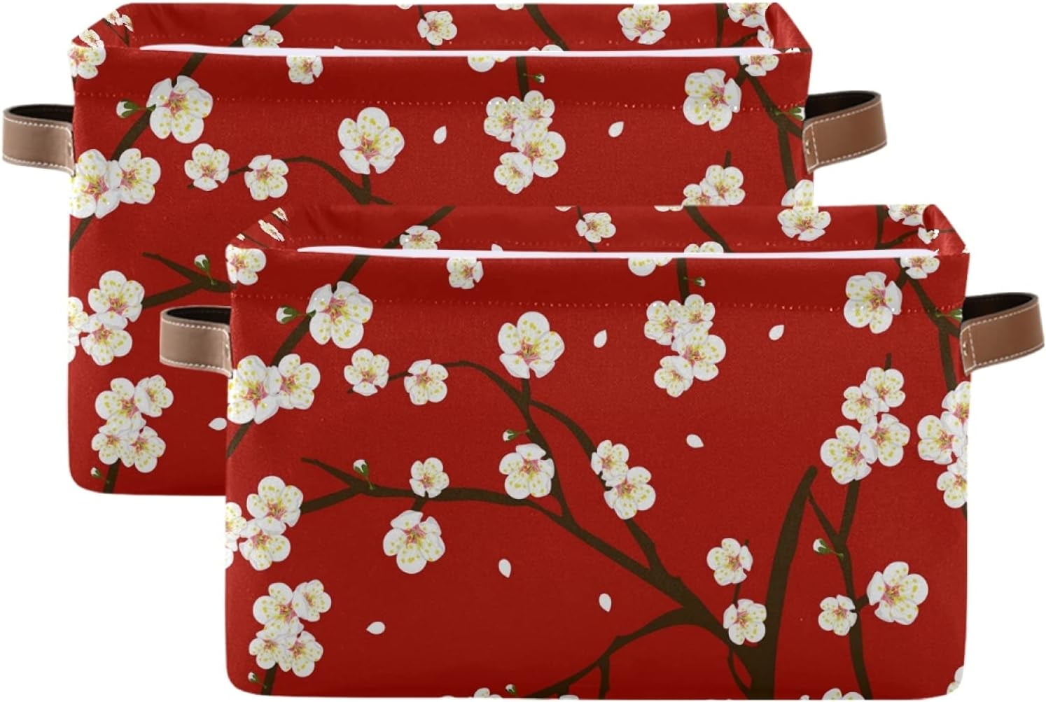 Large Foldable Storage Bin White Plum Blossom Flower Fabric Storage ...