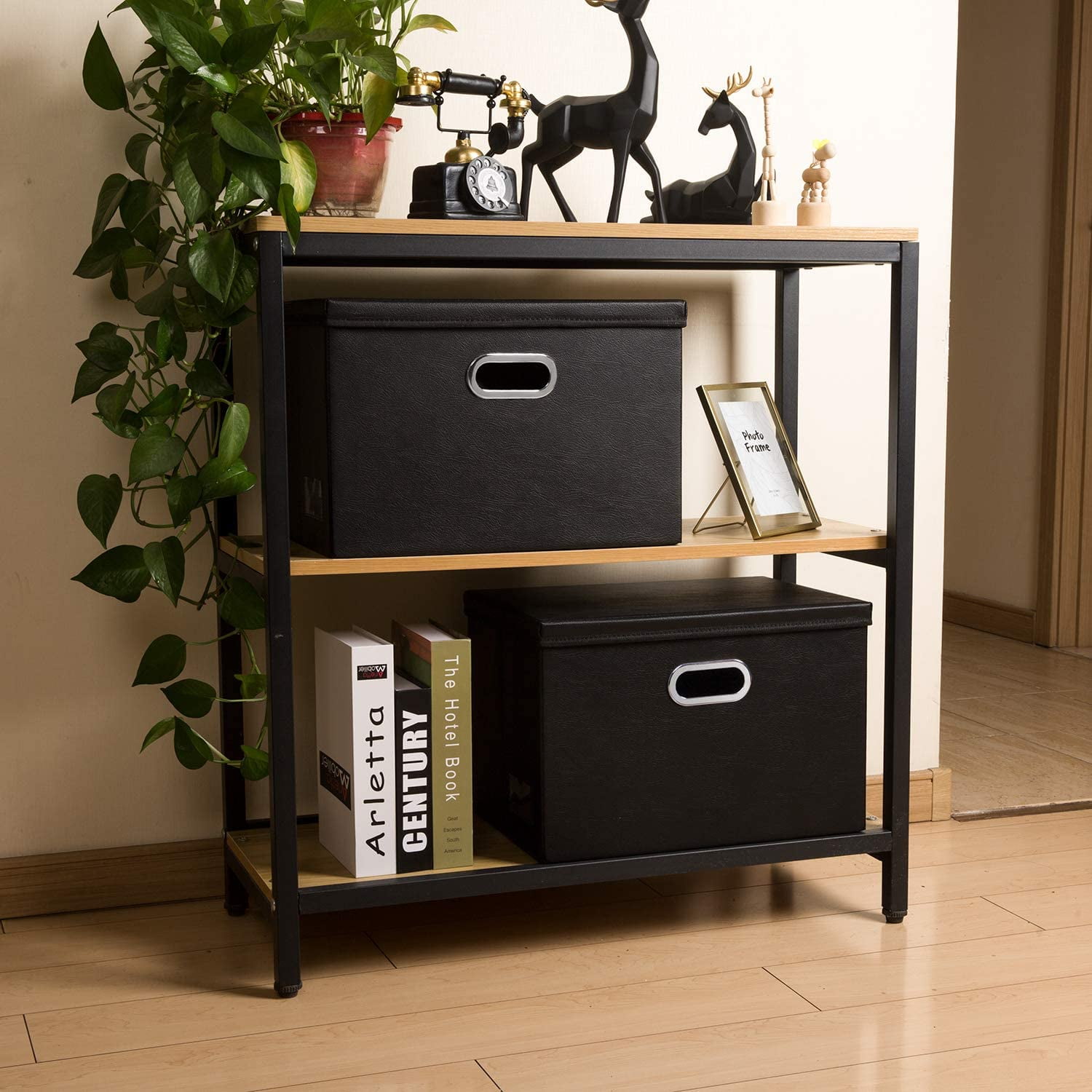 Large Foldable Storage Bins with Lids [3-Pack] Leather Fabric ...