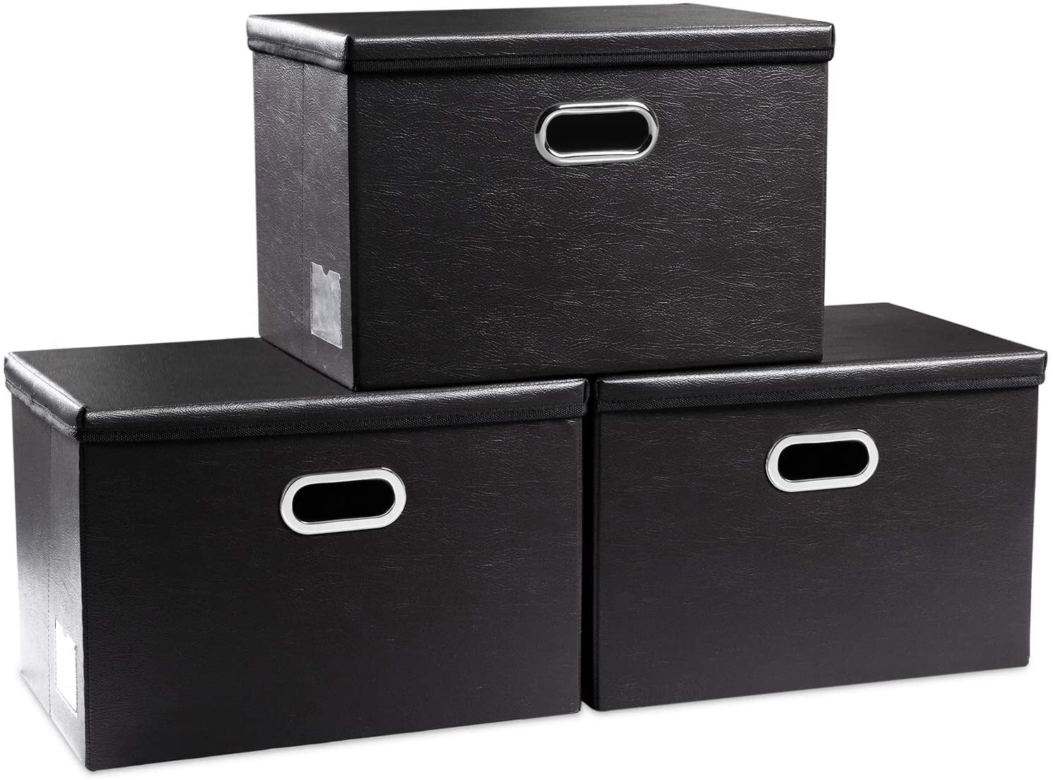 Large Foldable Storage Bins with Lids [3-Pack] Leather Fabric ...