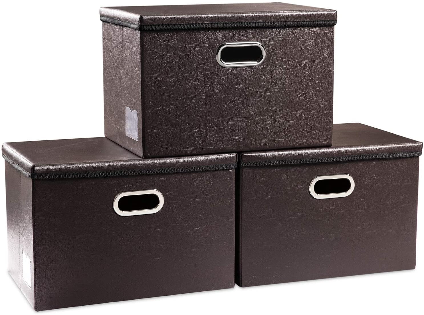 Large Foldable Storage Bins with Lids [3-Pack] Leather Fabric ...