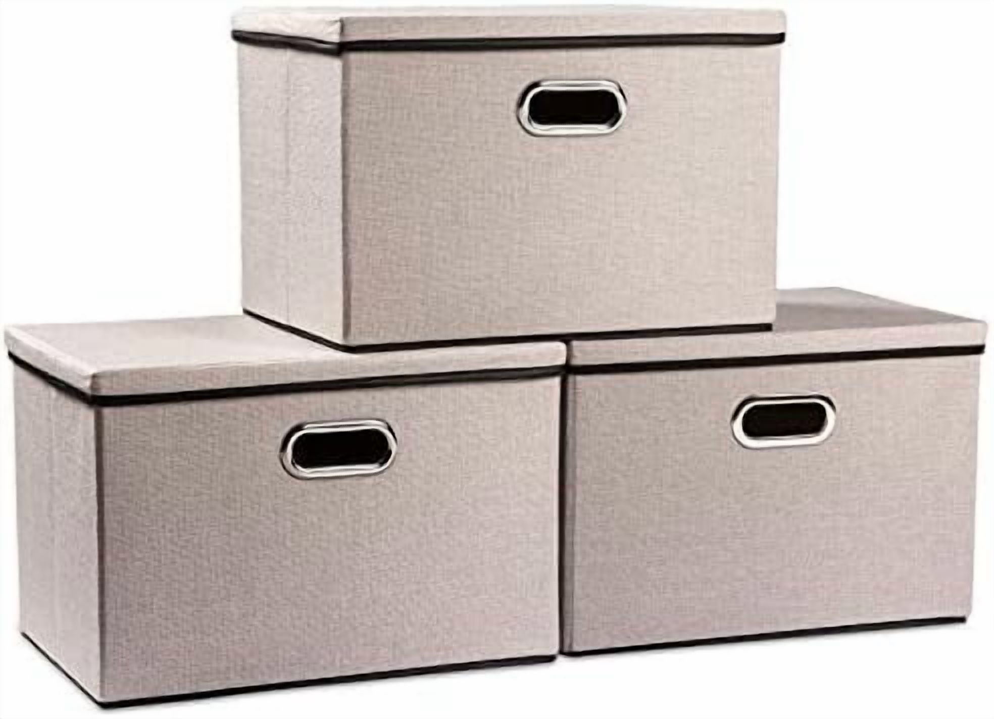 Large Foldable Storage Bins with Lids [3-Pack] linenFabric Decorative ...