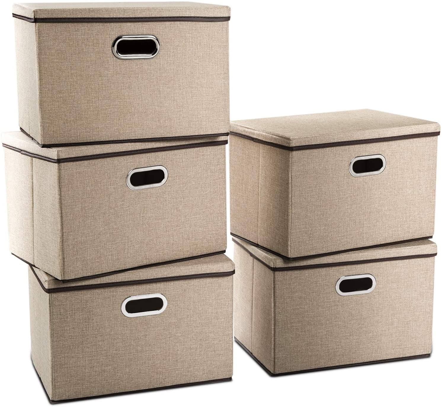 Large Foldable Storage Bins with Lids [5-Pack] linenFabric Decorative ...