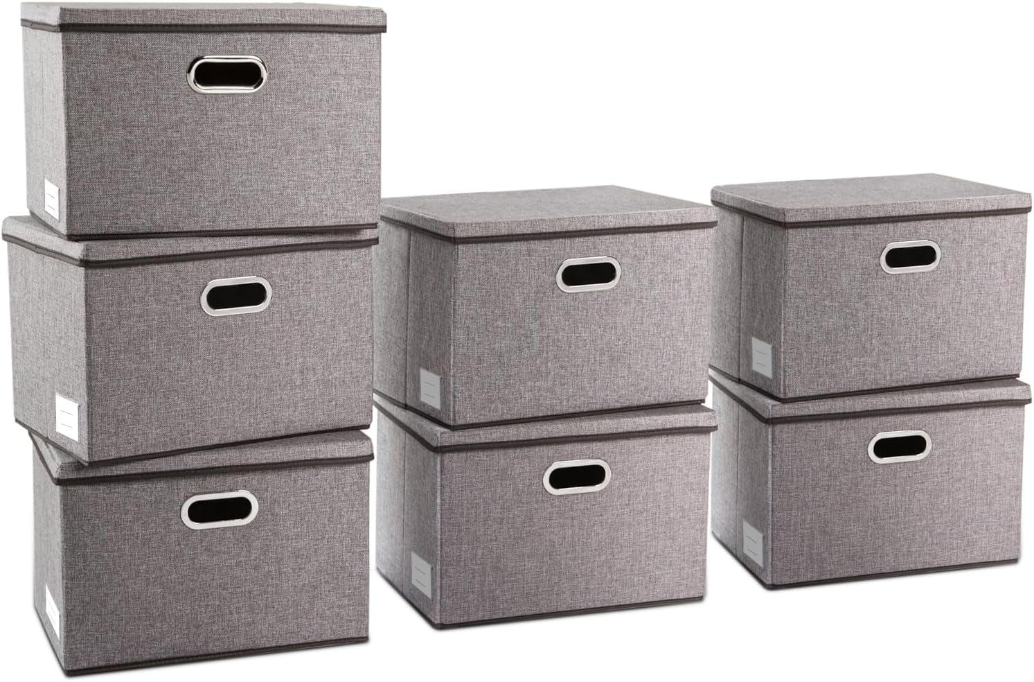 Large Foldable Storage Bins with Lids [7-Pack] Linen Fabric Decorative ...