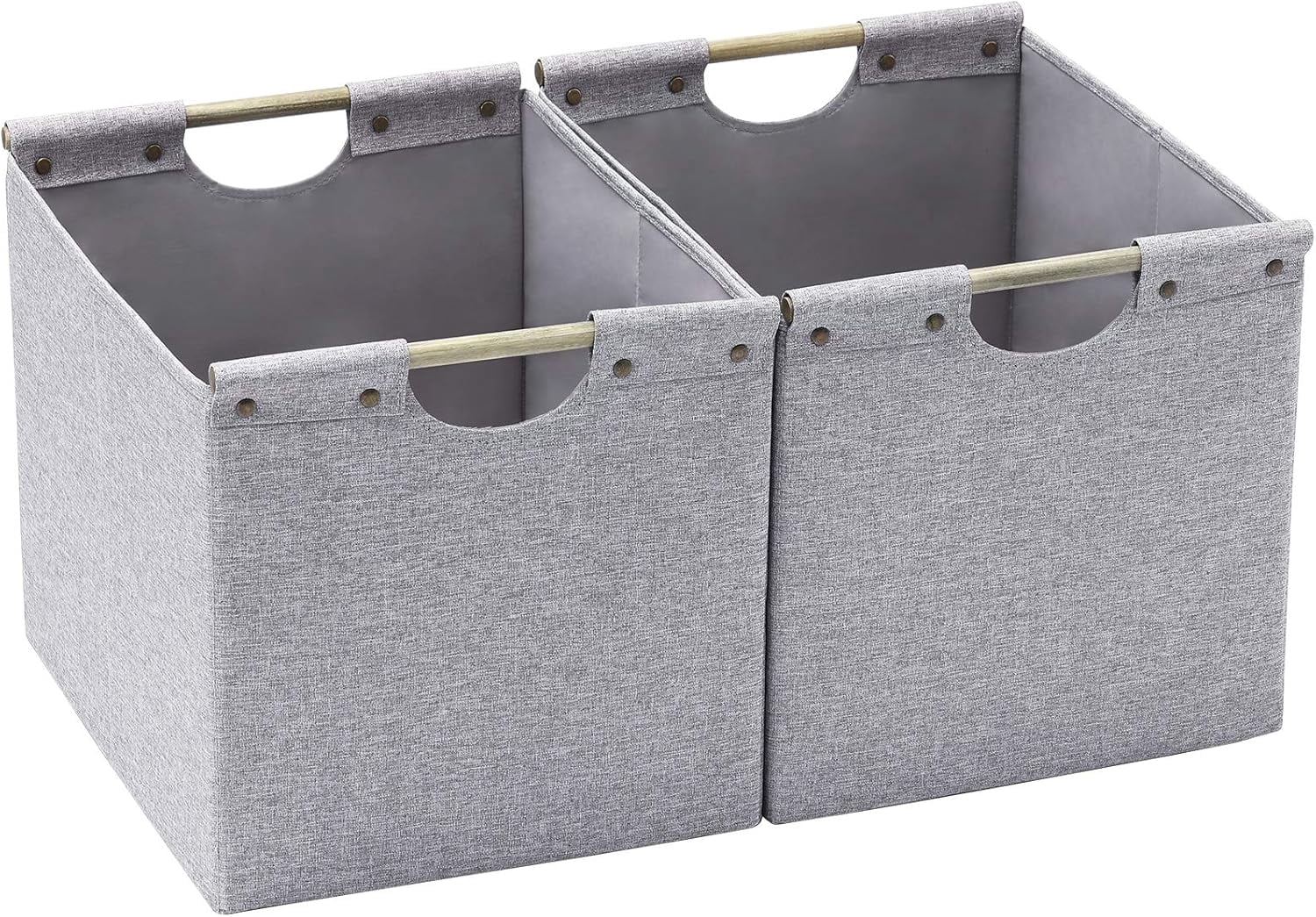 Large Foldable Storage Bins, Linen Fabric, 2 Pack, with Wooden Carry ...