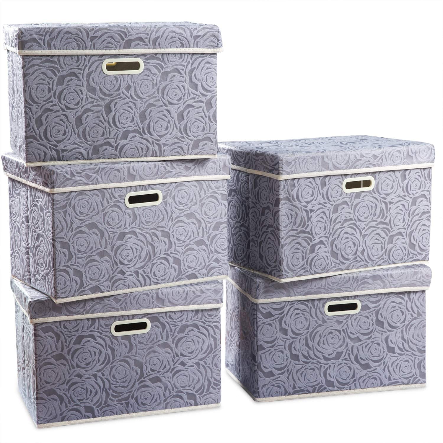 Large Foldable Storage Boxes with Lids [5-Pack] Fabric Decorative ...