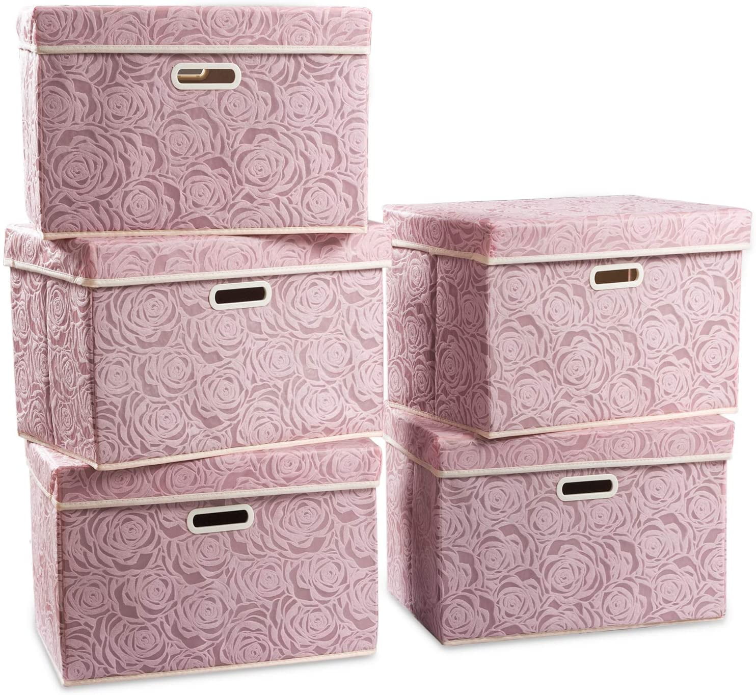 Large Foldable Storage Boxes with Lids [5-Pack] Fabric Decorative ...