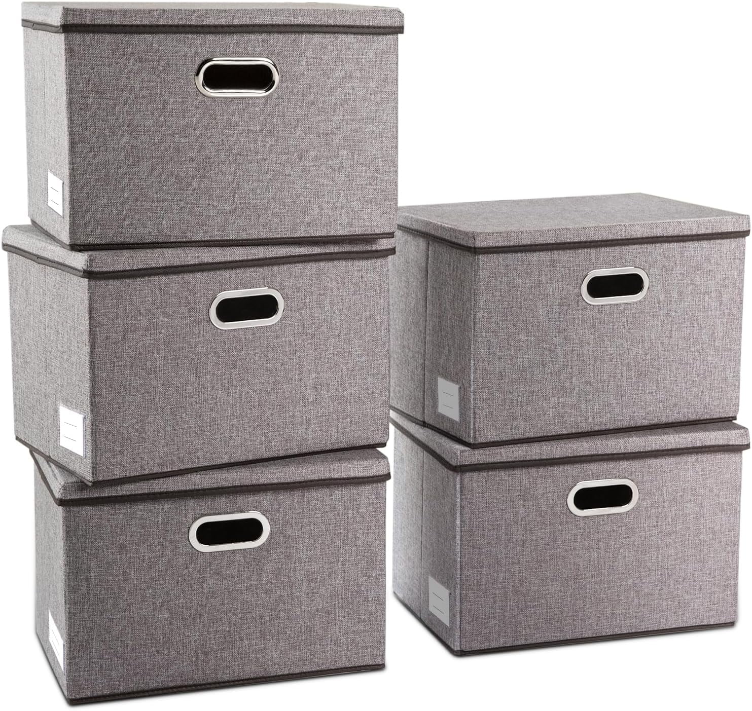 Large Foldable Storage Boxes with Lids [5-Pack] Organizer Containers ...