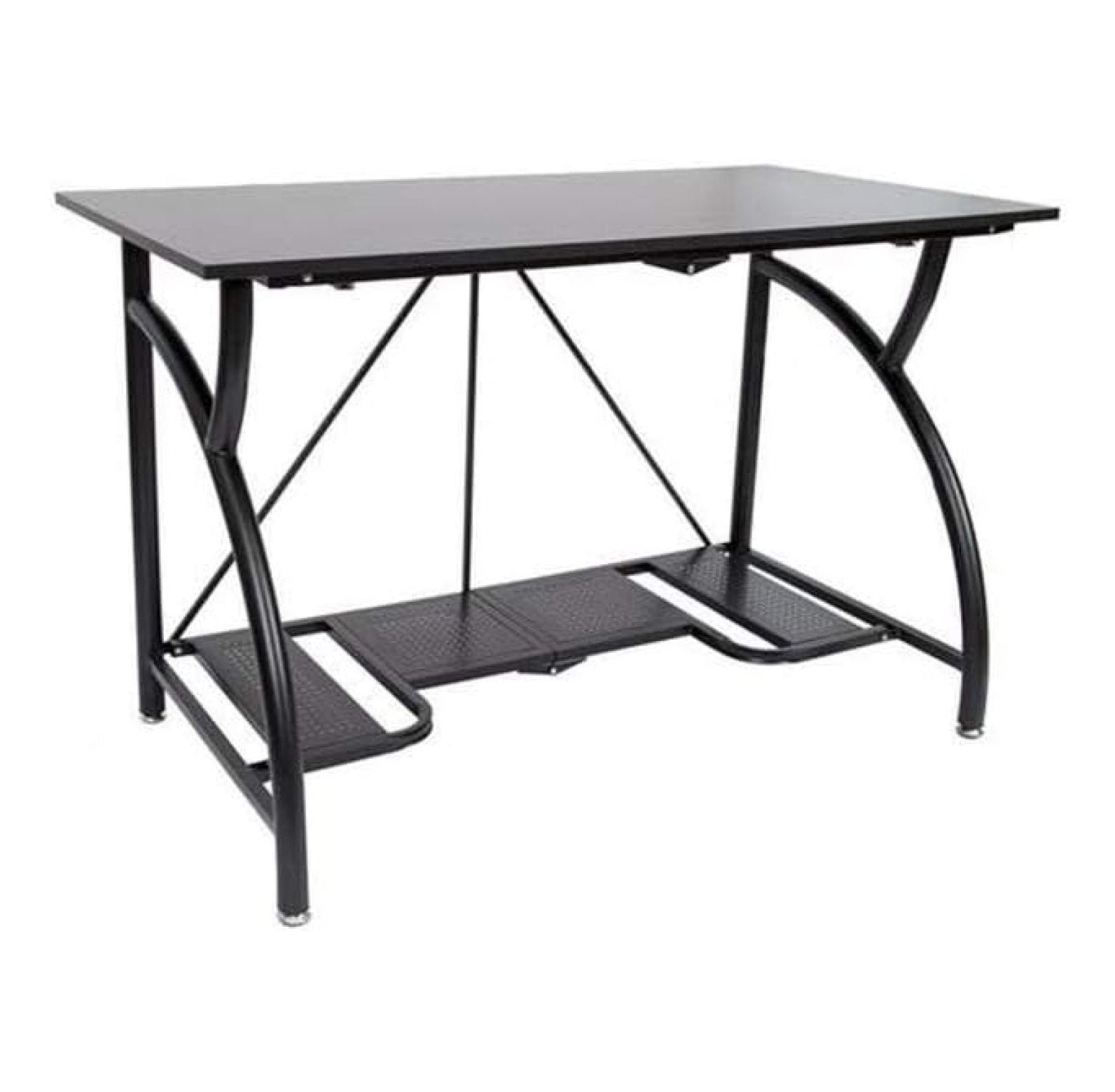 Large Foldable Two-Shelf Desk, Sturdy Steel-Frame Laptop Computer Table ...
