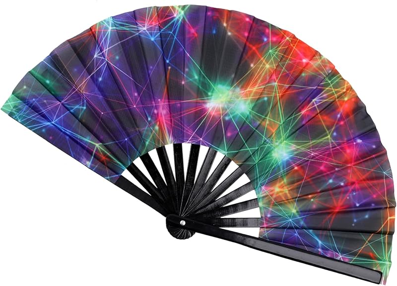 Large Folding Hand Fan Glitter Large Rave Hand Fan, Folding Shiny Hand ...