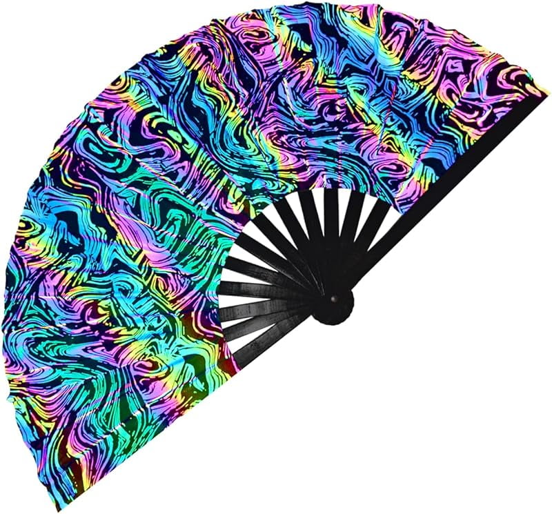 Large Folding Hand Fan Glitter Large Rave Hand Fan, Folding Shiny Hand Fan Clack Handheld Fan ...