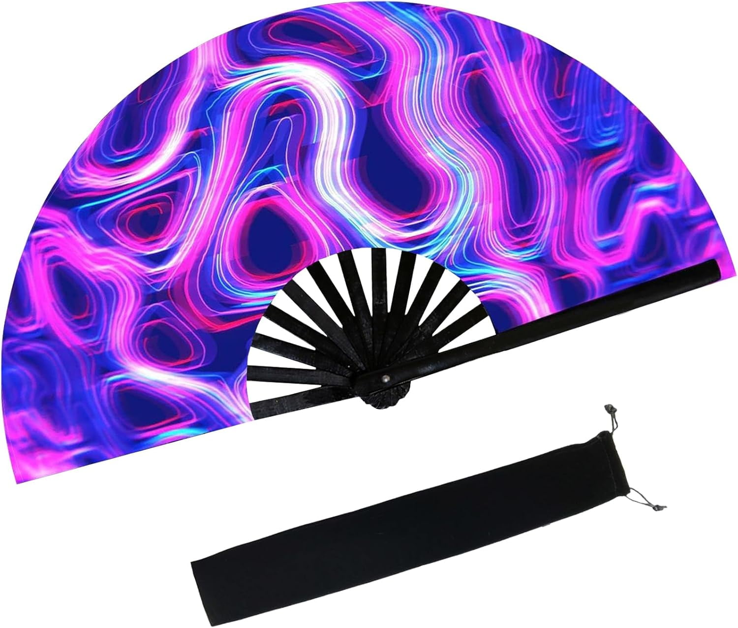 Large Folding Hand Rave Fan,Clack Handheld Fan with Fan Bag,for Music ...