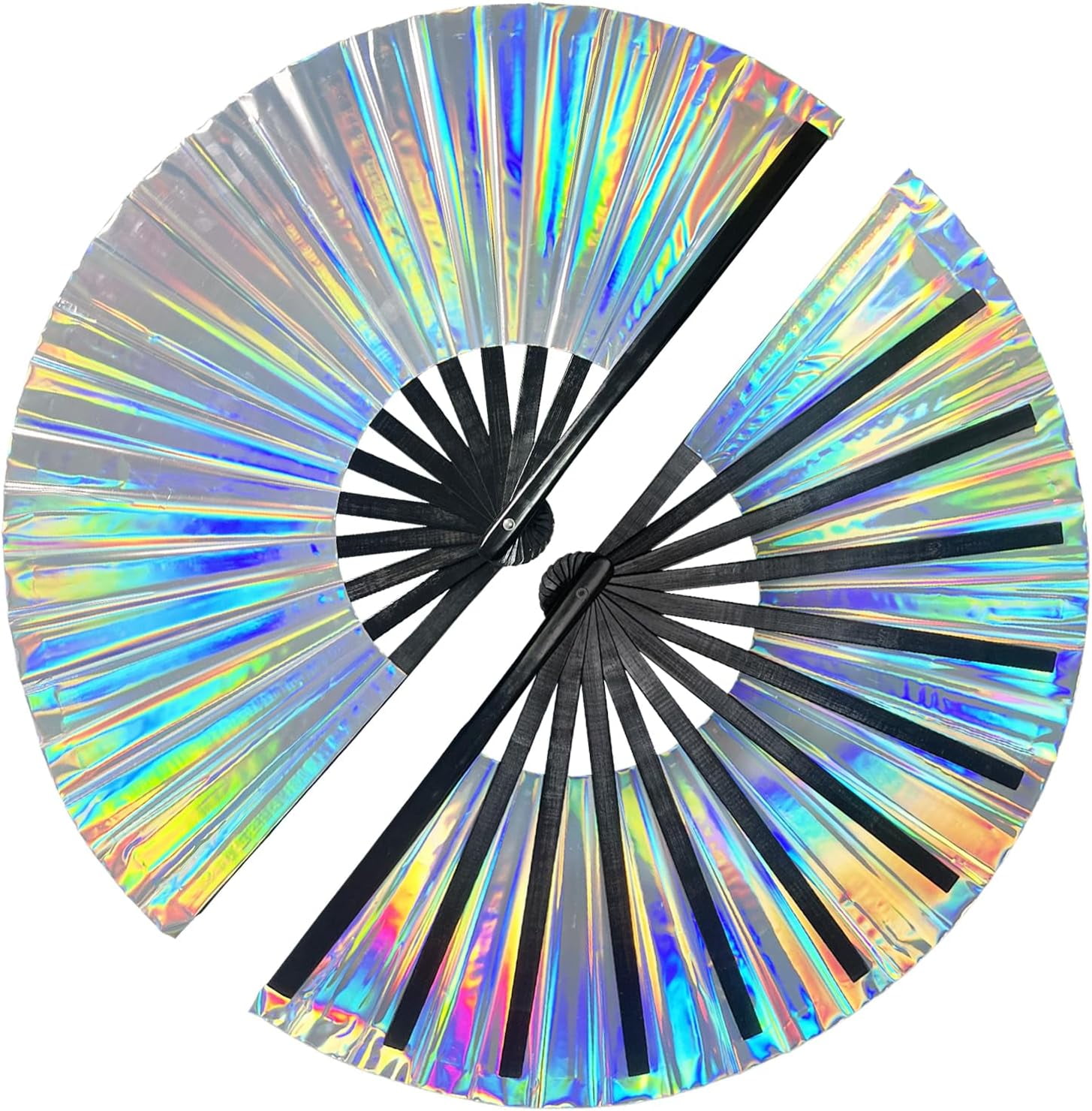 Large Folding Hand Rave Fan,Clack Handheld Fan,Holographic Laser Colors ...