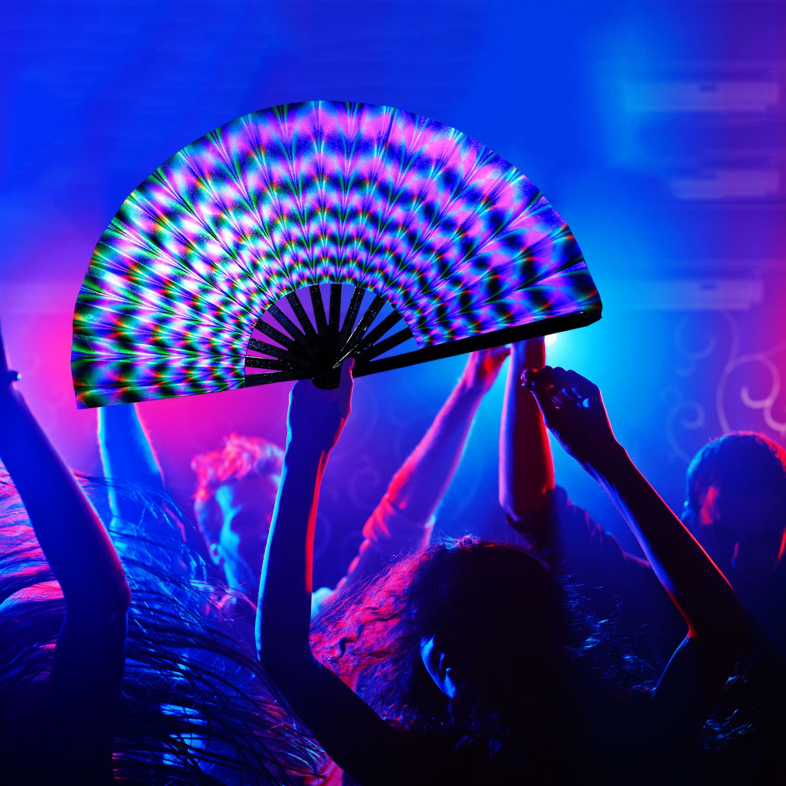 Large Folding Hand Rave Fan, Clack Handheld Fan,Holographic Purple ...