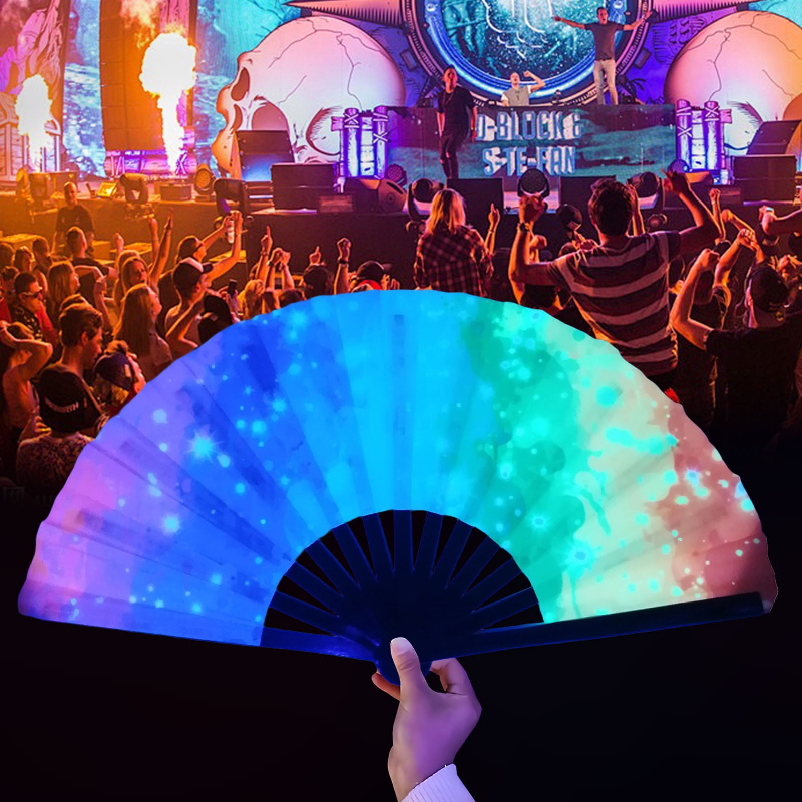 Large Folding Hand Rave Fan,Clack Handheld Fan,Holographic Purple Laser ...