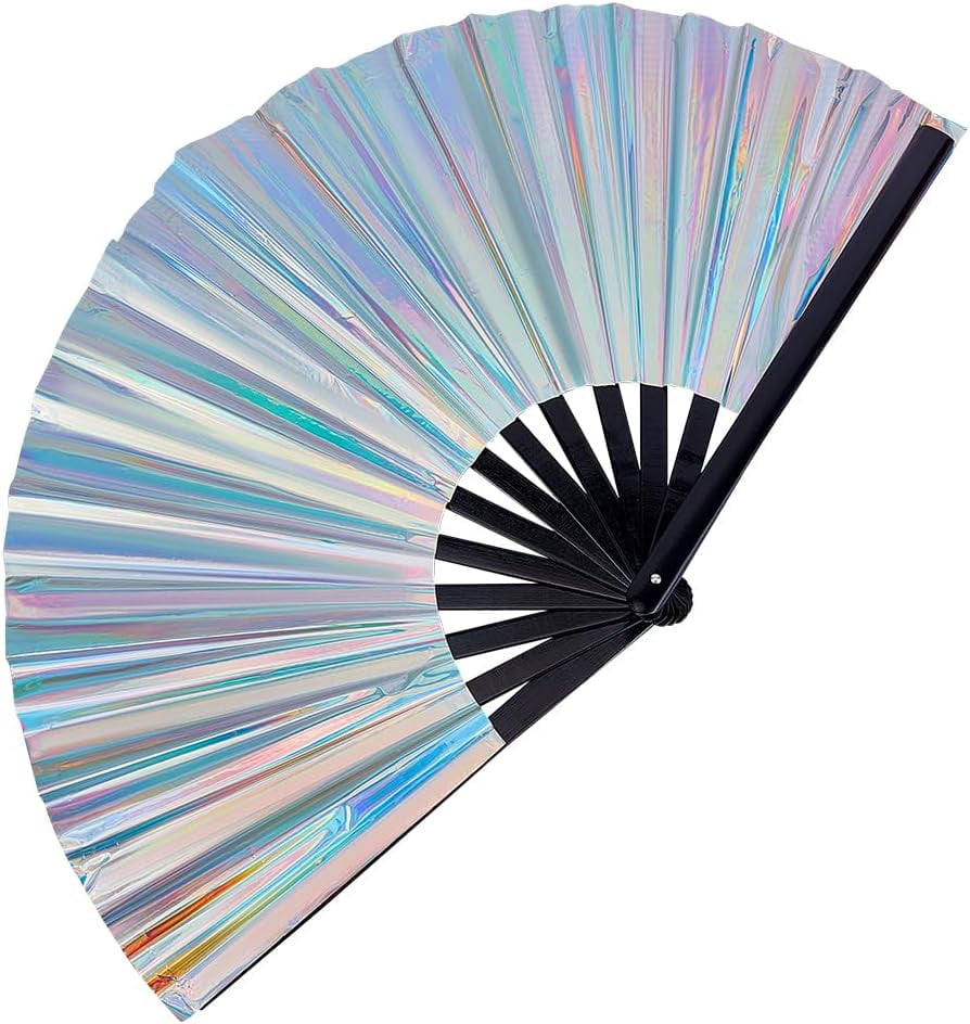 Large Folding Hand Rave Fan Holographic Clack Handheld Fan Bamboo ...