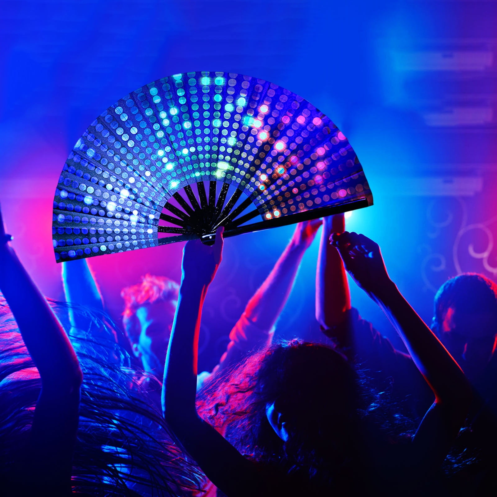 Large Folding Handheld Rave Fan for Music Festivals, Carnival Disco ...