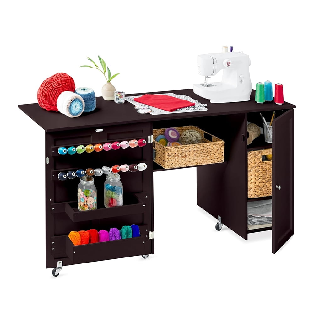 Large Folding Sewing Table, Multipurpose Portable Craft Station with 2 ...