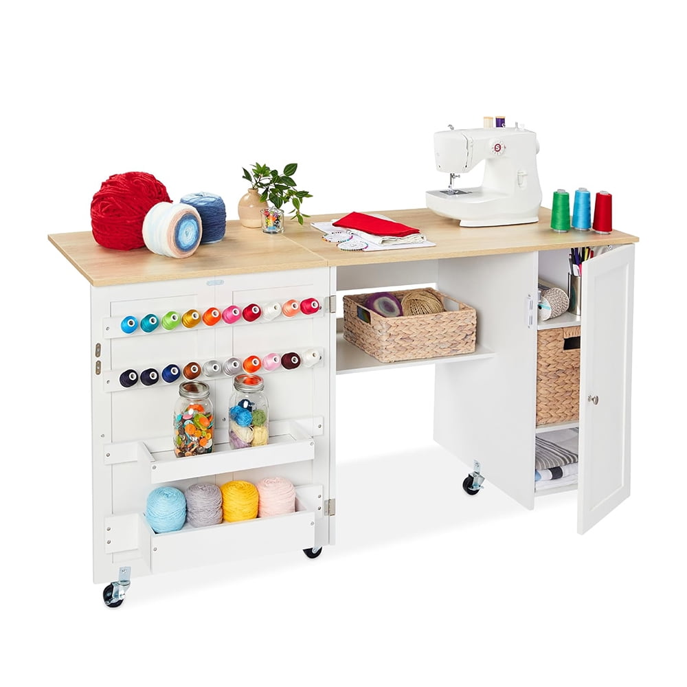 Large Folding Sewing Table, Versatile Portable Craft Station with 2 ...