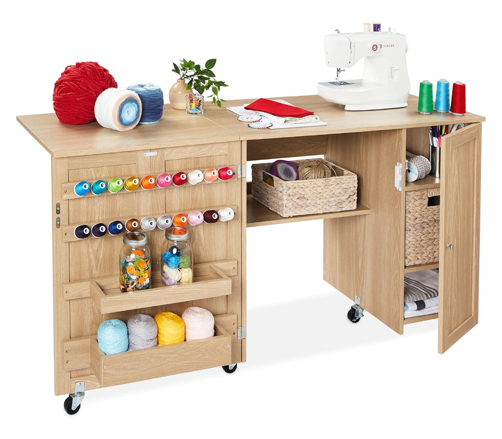 Large Folding Sewing Table, Multipurpose Portable Craft Station & Side ...