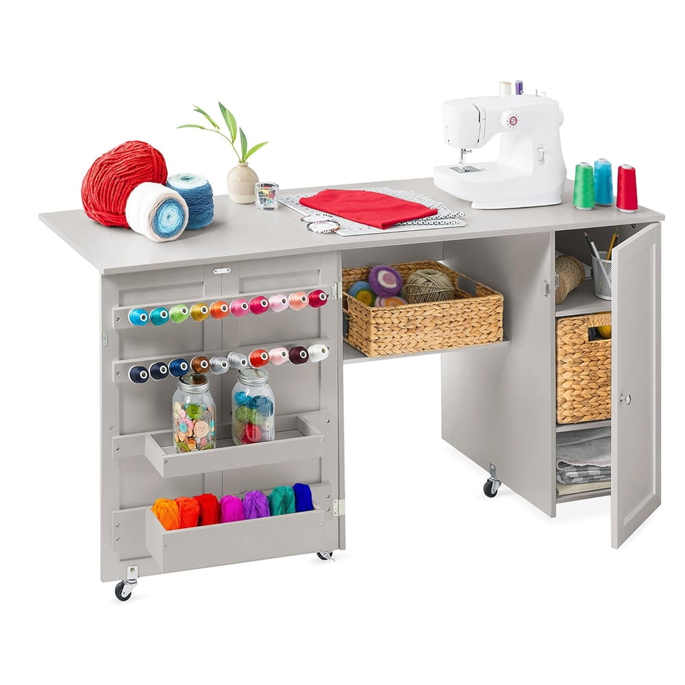 Large Folding Sewing Table, Versatile Portable Craft Station with 2 ...
