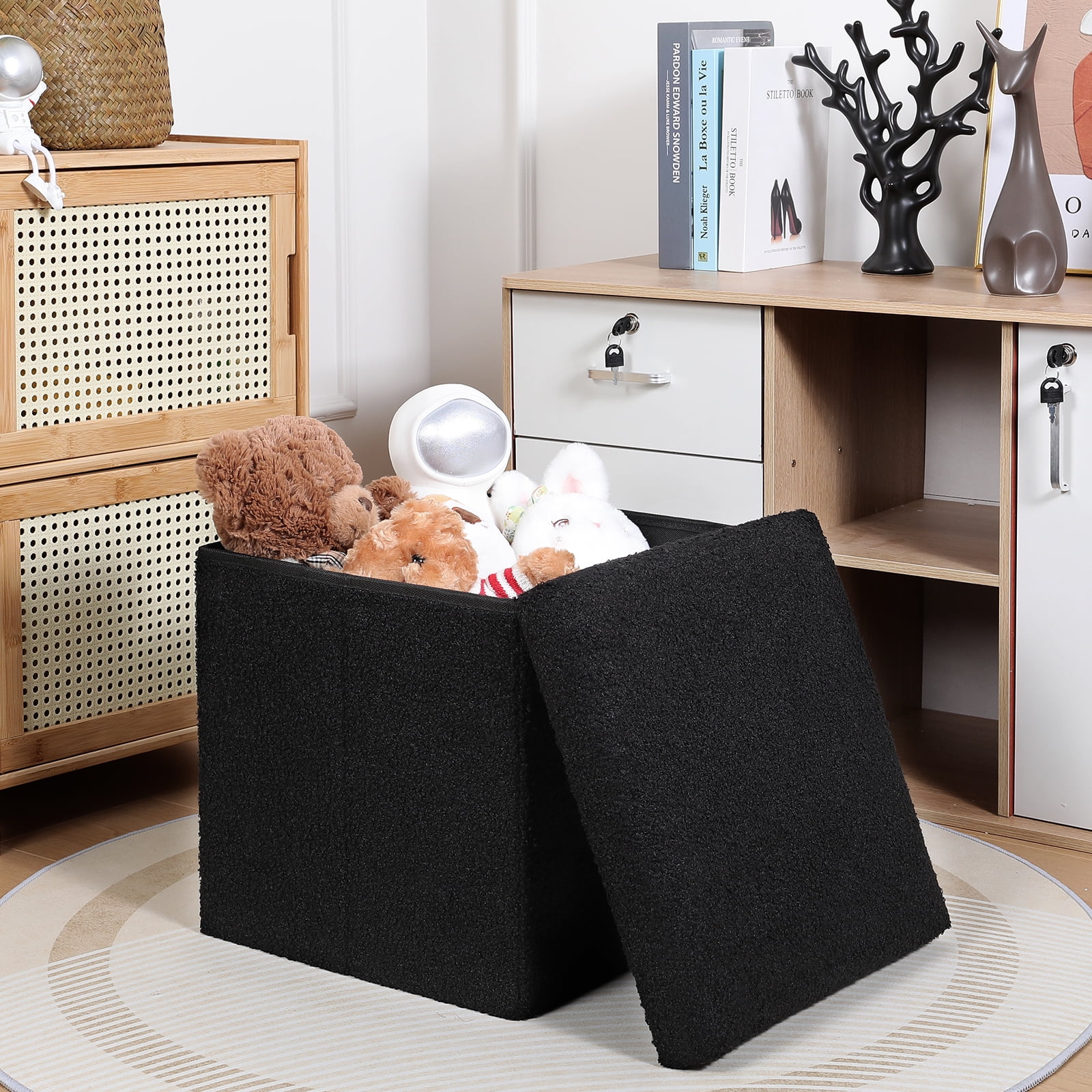 Large Folding Storage Ottoman Teddy Velvet Toy Box Cube Boucle Tufted ...