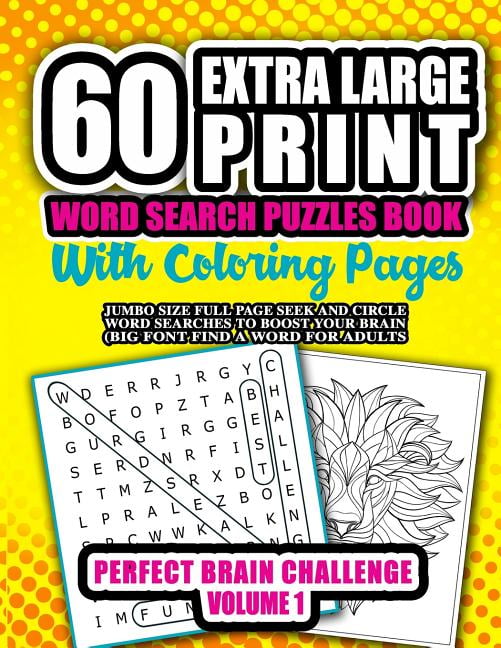 Large Font Easy-To-Read Print Puzzles 60 Extra Large Print Word Search ...