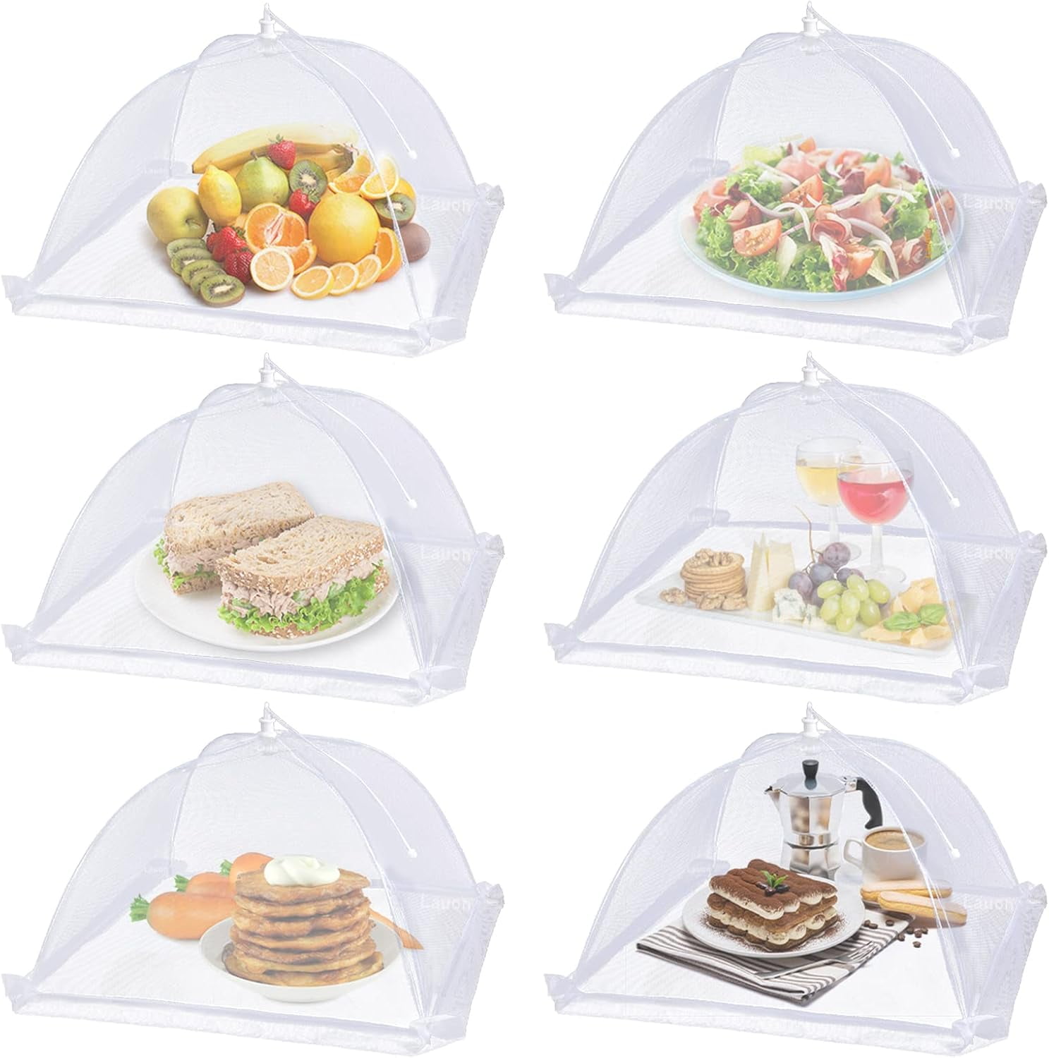 Large Food Cover,6 Pack Mesh Food Tent,17"x17",White Nylon Covers,Pop ...