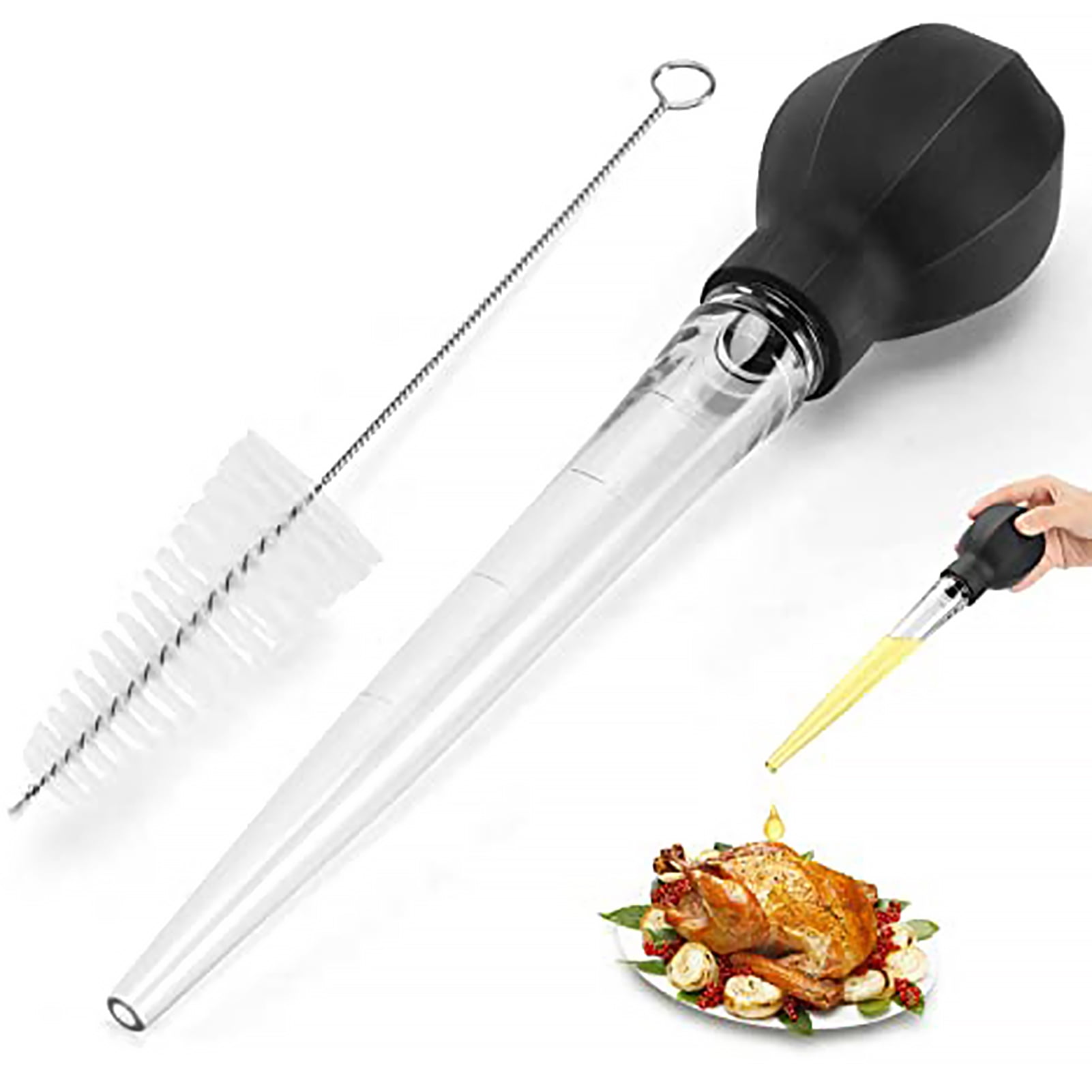 Large Food Grade Turkey Baster Syringe Set with Cleaning Brush - BBQ ...