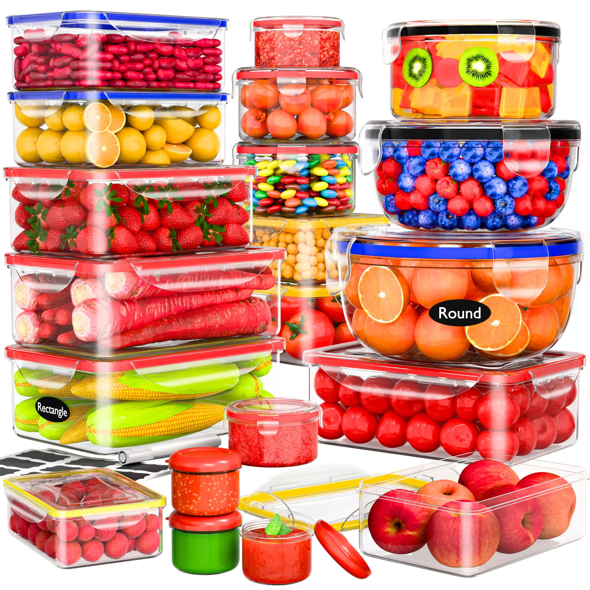 Large Food Storage Set 526OZ, Airtight Leak Proof Stackable, 85OZ to ...