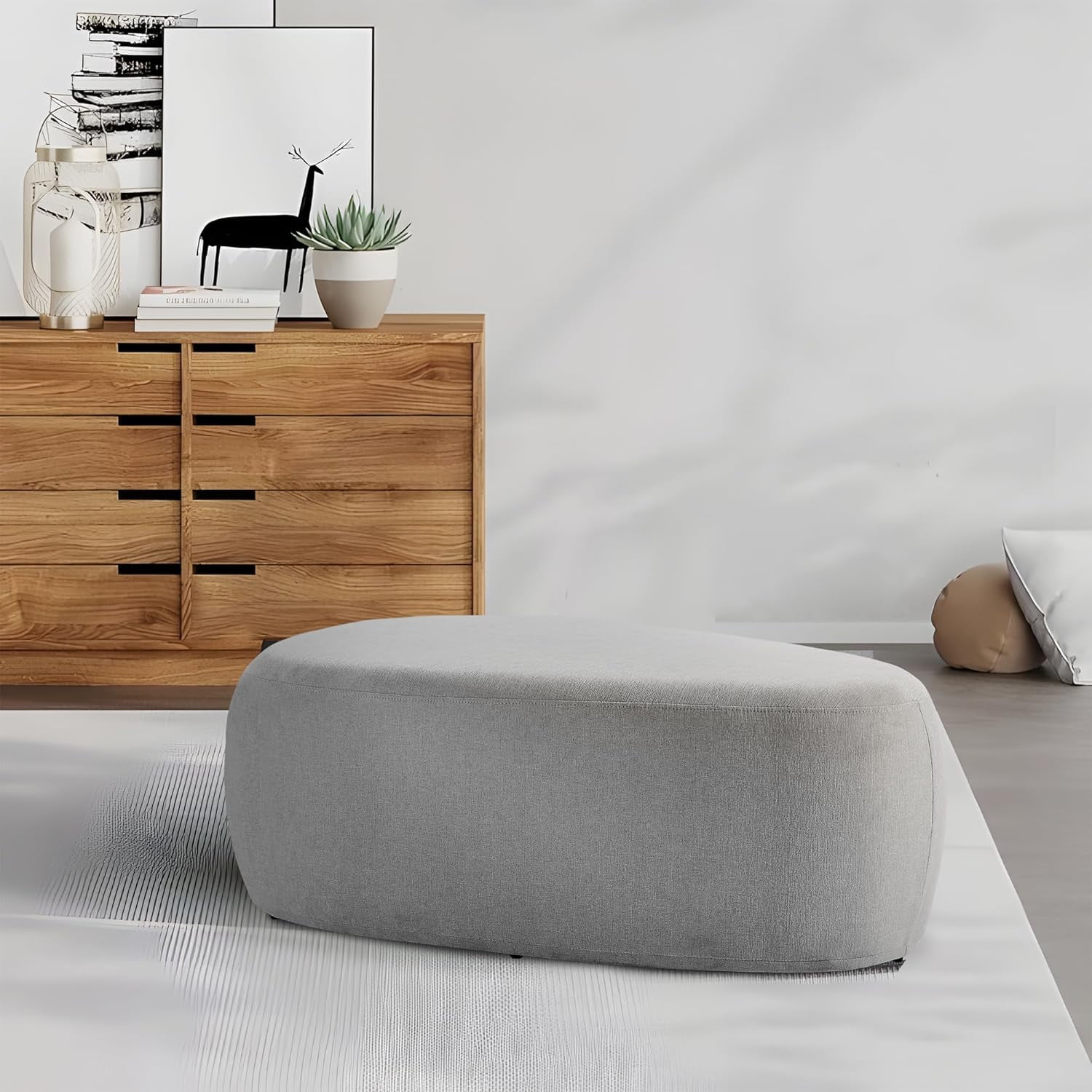 Large Foot Stool Ottoman, Upholstered Chenille Triangle Coffee Table ...