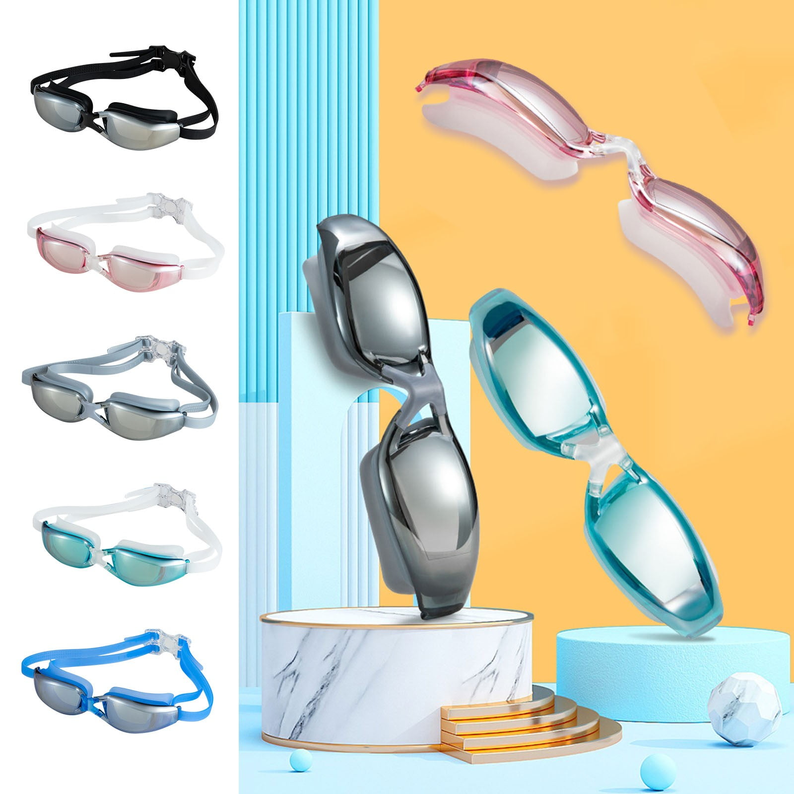 Large Frame Swim Goggles for Adults - Electroplated Anti-Fog HD Myopia ...