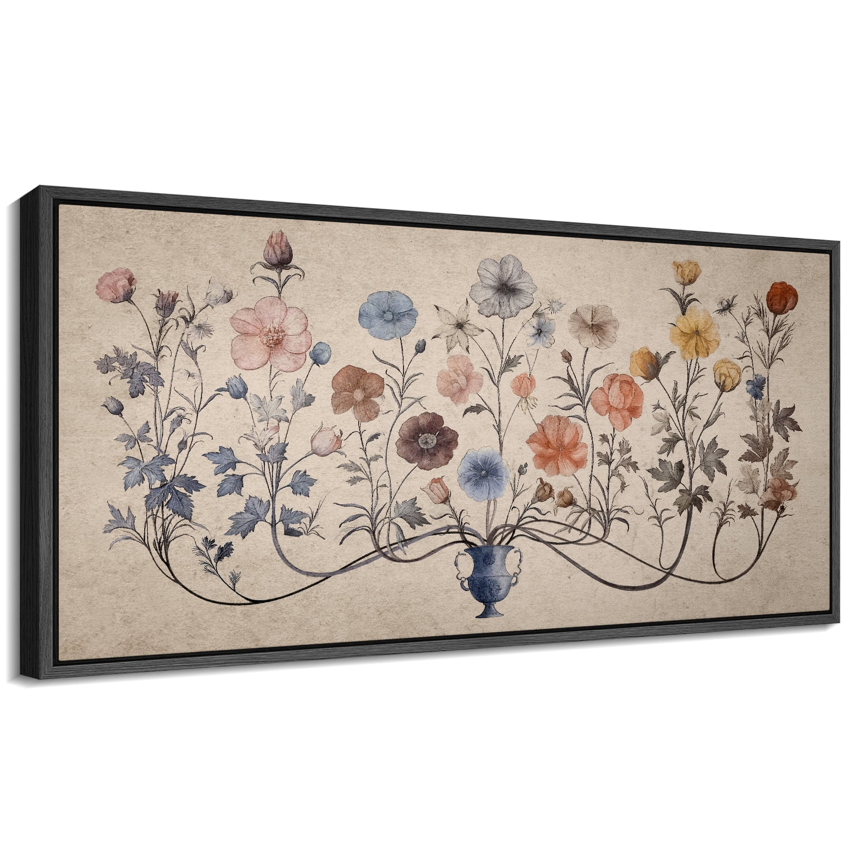 Large Framed Canvas Print Antique Botanical Illustration with Delicate ...