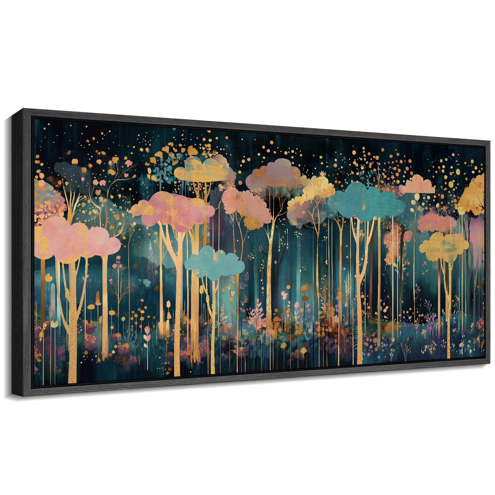 Large Framed Canvas Print Colorful Abstract Forest Wall Art Decorative ...