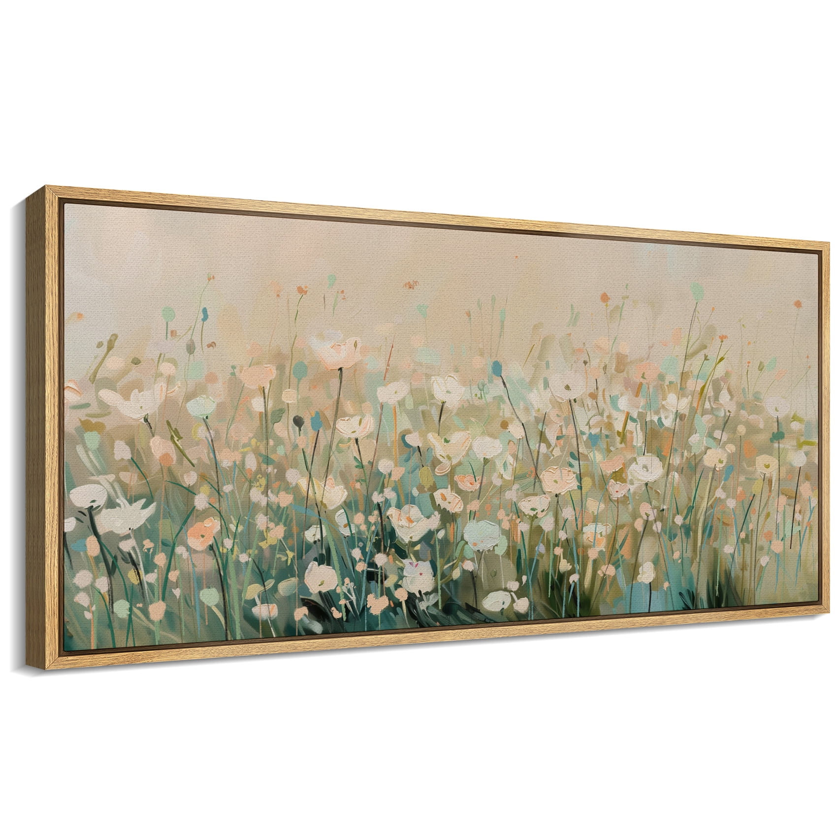 Large Framed Canvas Print Delicate Pastel Floral Field FramedWall Art ...