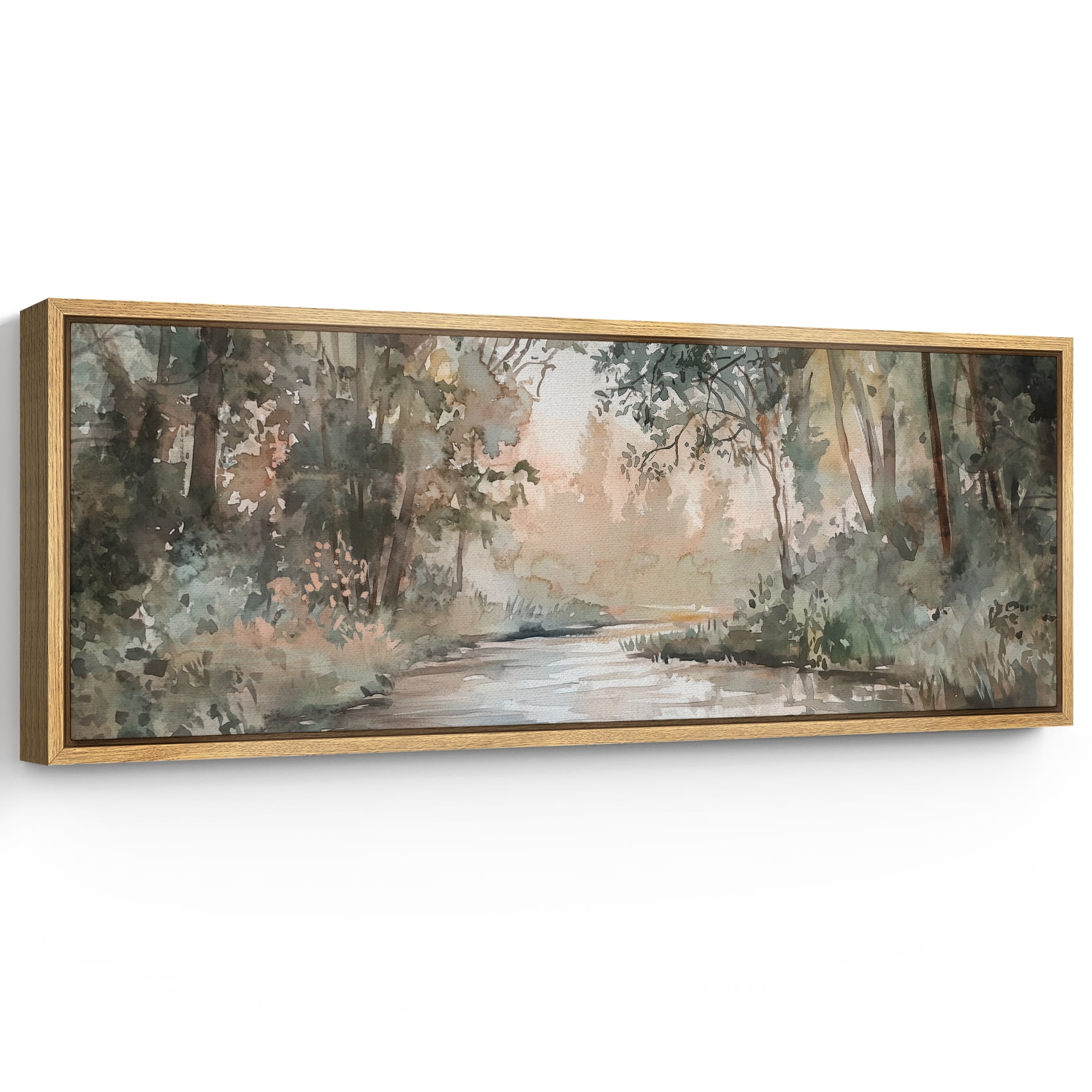 Large Framed Canvas Print Foggy Pine Trees with Warm Earth Tones, Cozy ...