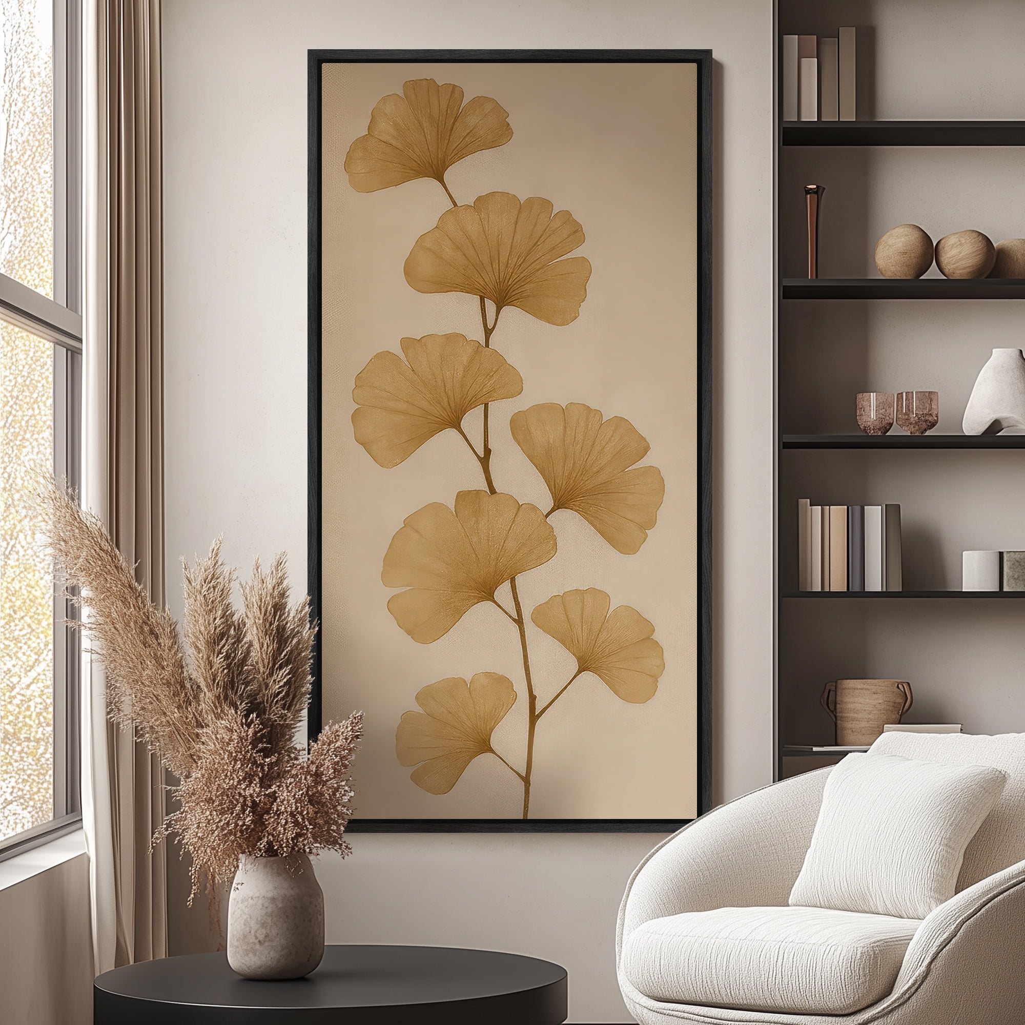 Large Framed Canvas Print Ginkgo Leaf Botanical Wall Art Minimalist ...