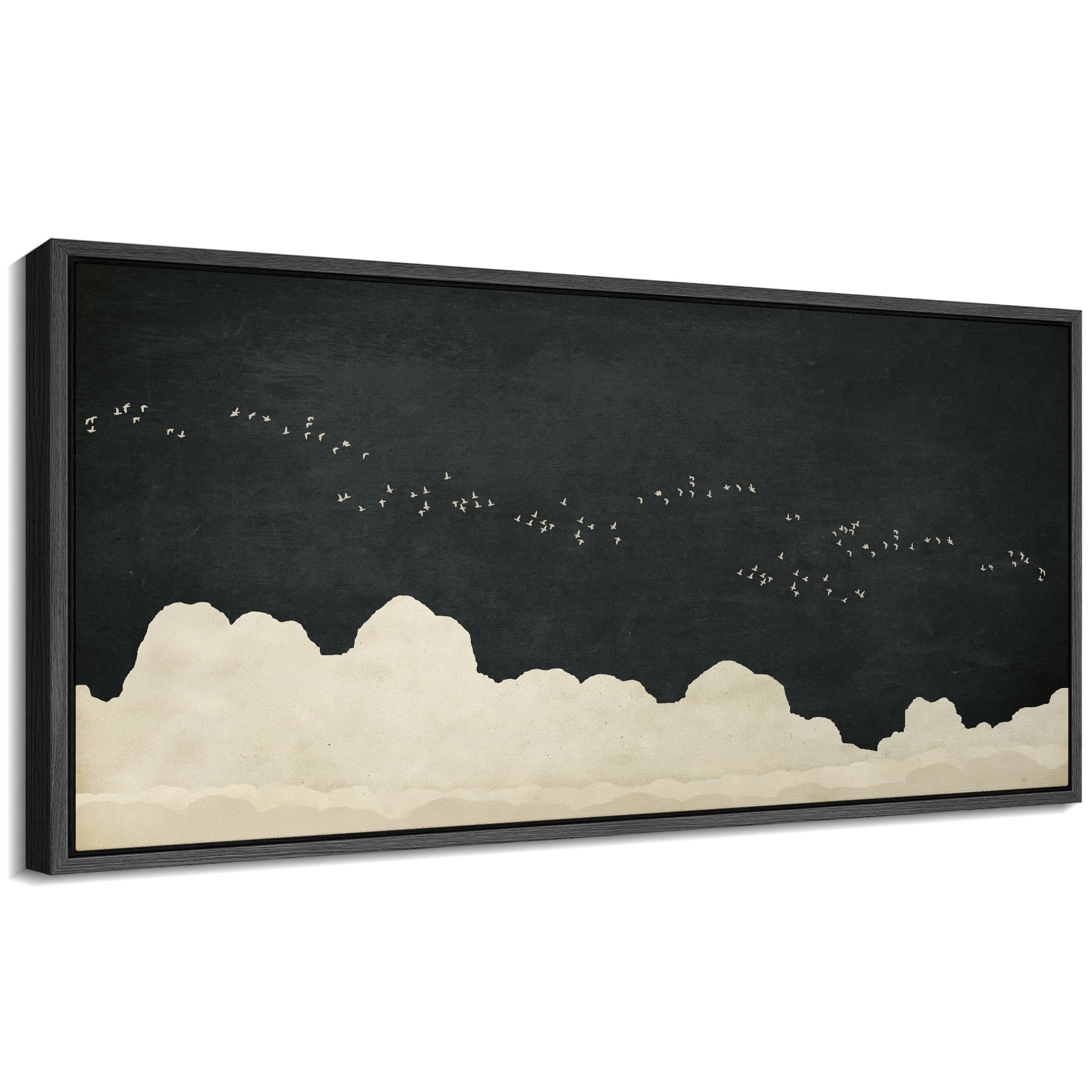 Large Framed Canvas Print Minimalist Dark Night Sky with Flying ...
