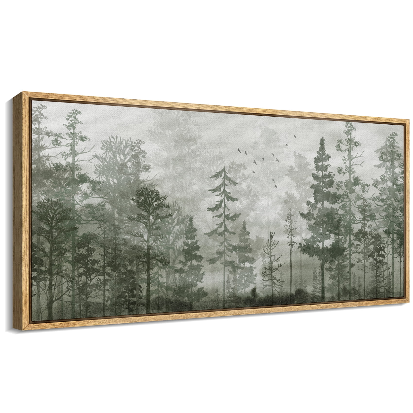 Large Framed Canvas Print Minimalist Green Pine Tree Landscape with ...