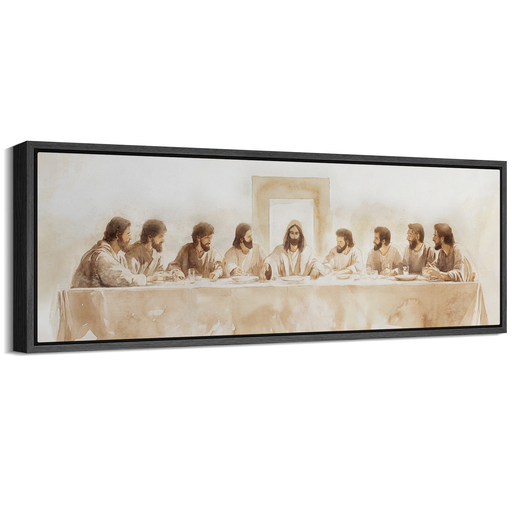 Large Framed Canvas Print Minimalist The Last Supper - Sepia-Toned ...