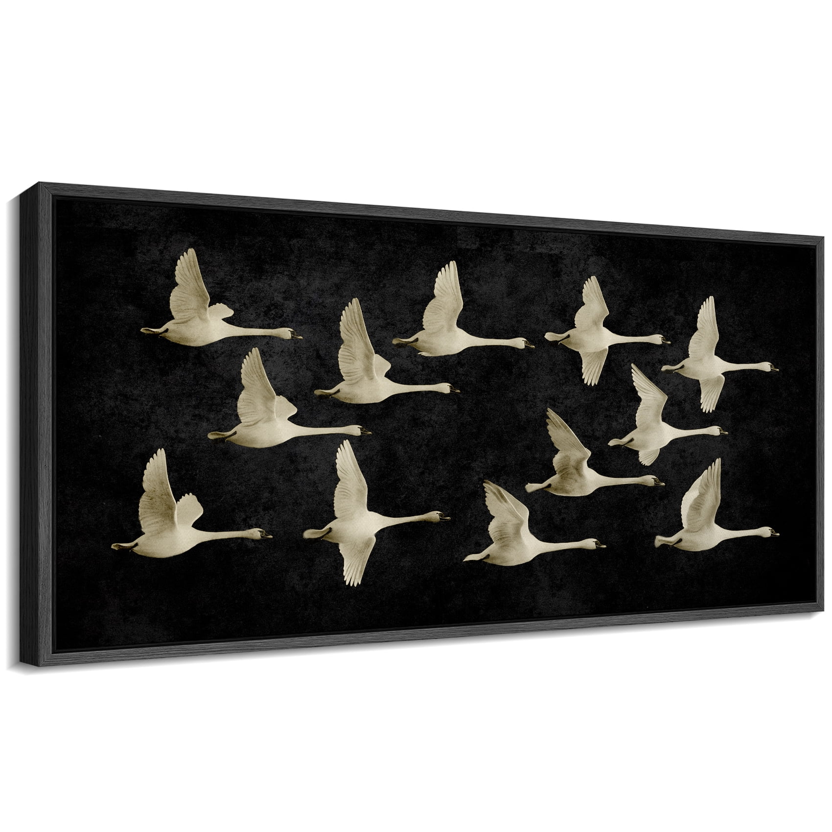 Large Framed Canvas Print Minimalist White Swans on BlackWall Art ...