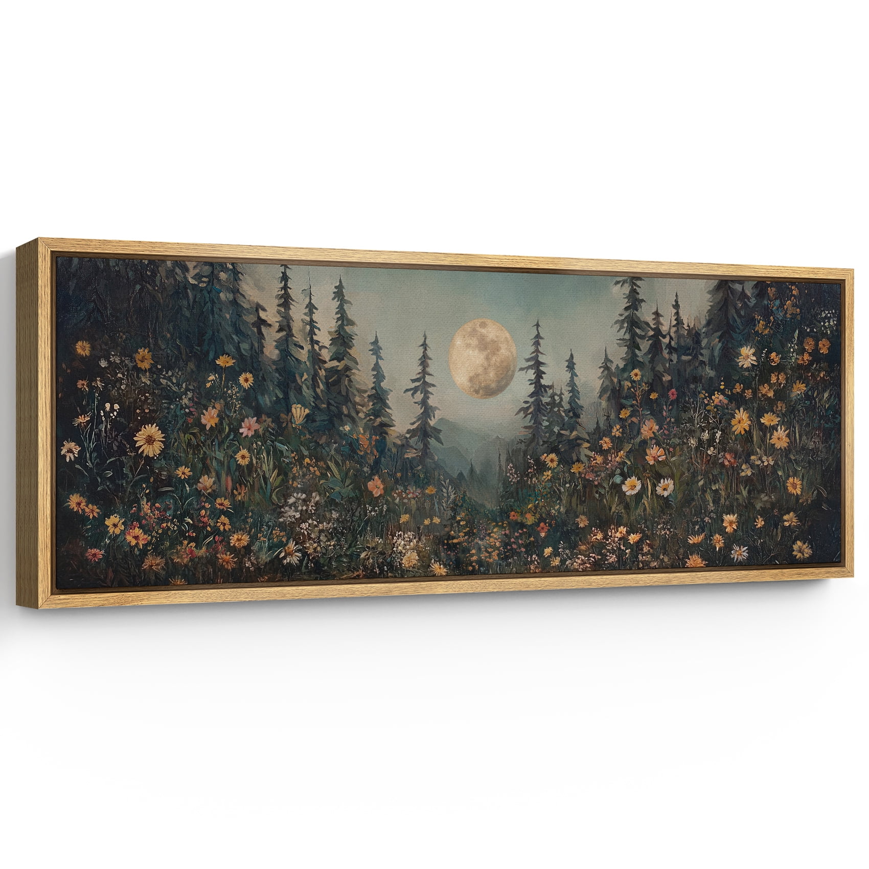 Large Framed Canvas Print Mystical Full Moon Over Wildflower Meadow ...
