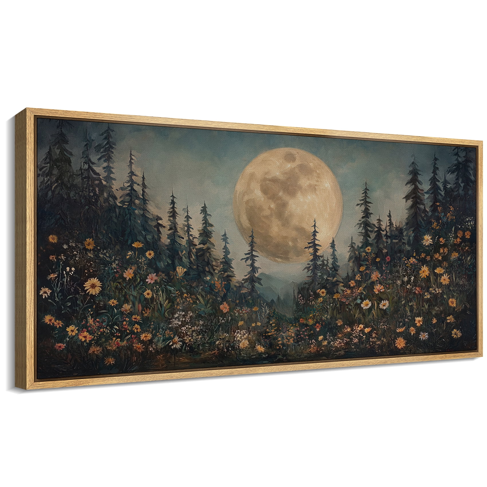 Large Framed Canvas Print Mystical Full Moon Over Wildflower Meadow ...