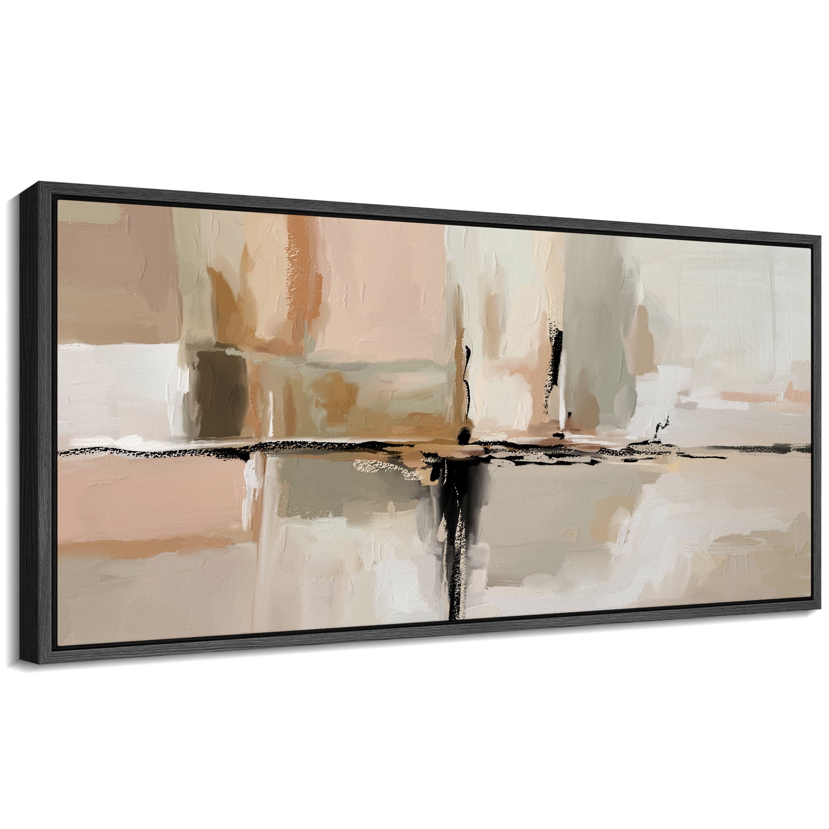 Large Framed Canvas Print Neutral Beige & BlackWall Art Decorative ...